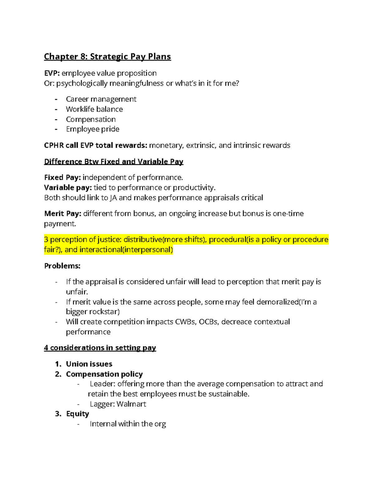 Human Resources CH8 and CH9 - Chapter 8: Strategic Pay Plans EVP ...