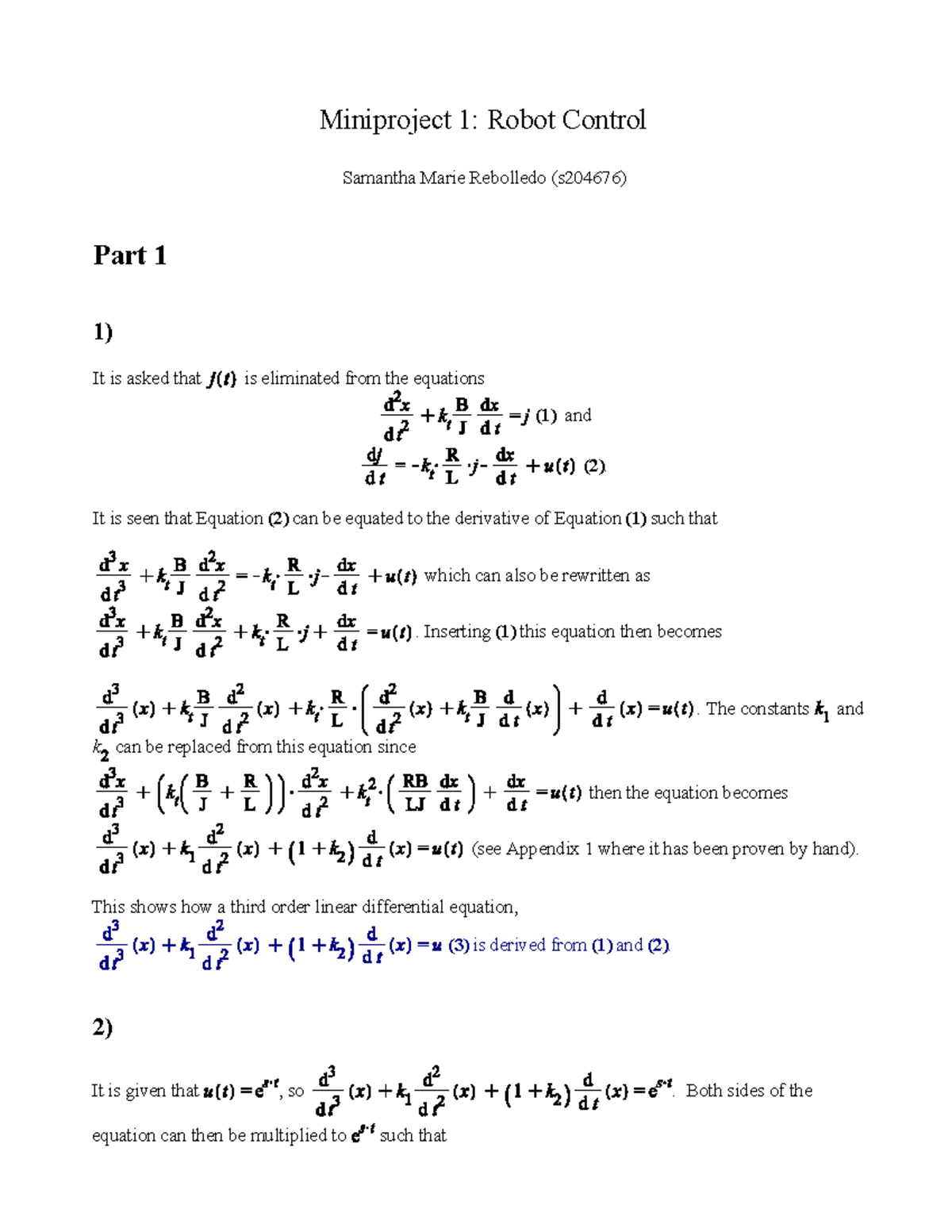 Miniproject 1: Robot Control Advanced Engineering Mathematics 2 - DTU ...