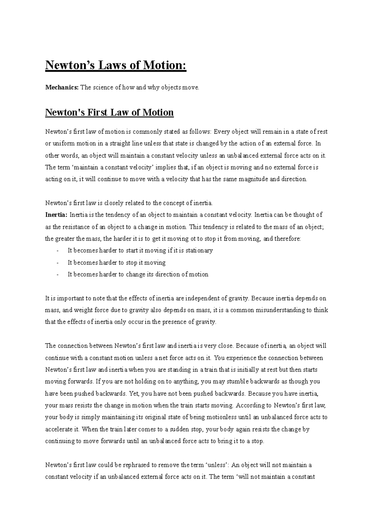 Copy of Physics Module 2 - Dynamics Notes - Newton’s Laws of Motion ...