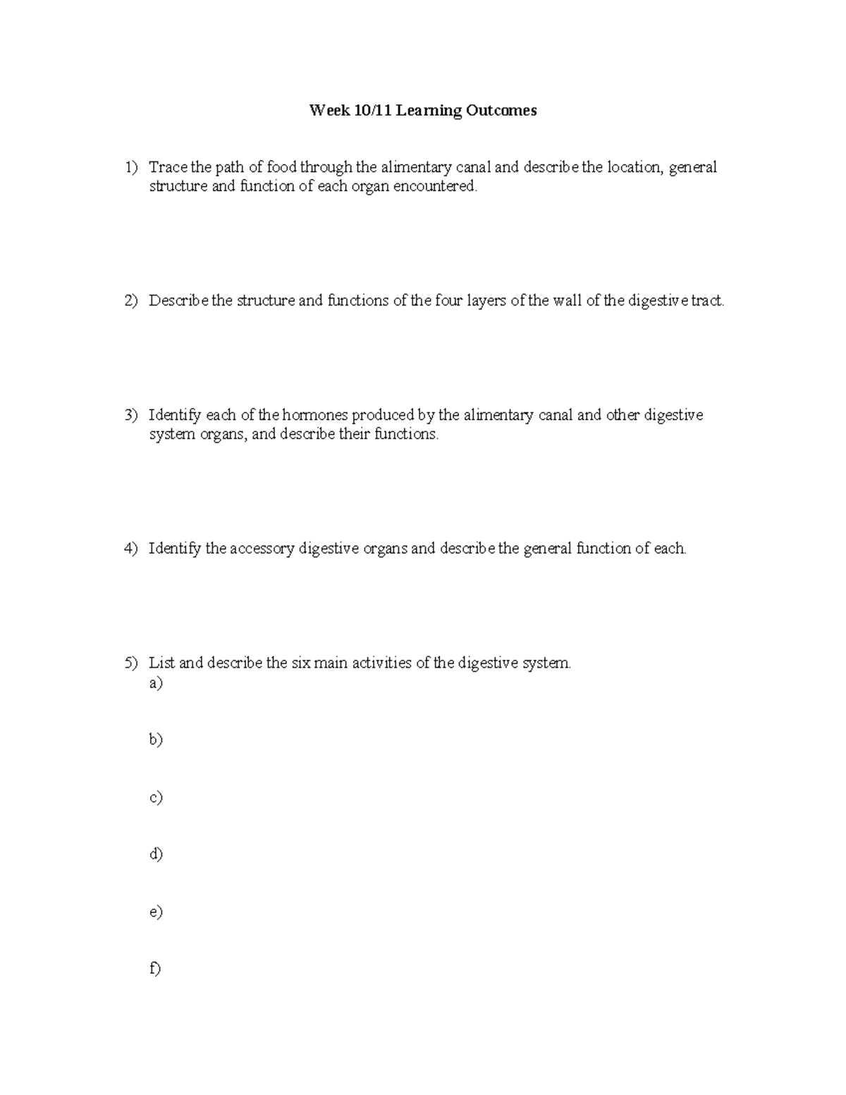 Anatomy Learning Outcomes - Week 10/11 Learning Outcomes Trace the path ...