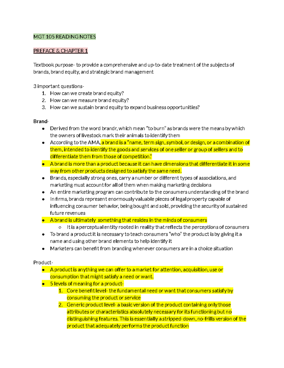 MGT 105 Reading Notes - MGT 105 READING NOTES PREFACE & CHAPTER 1 ...