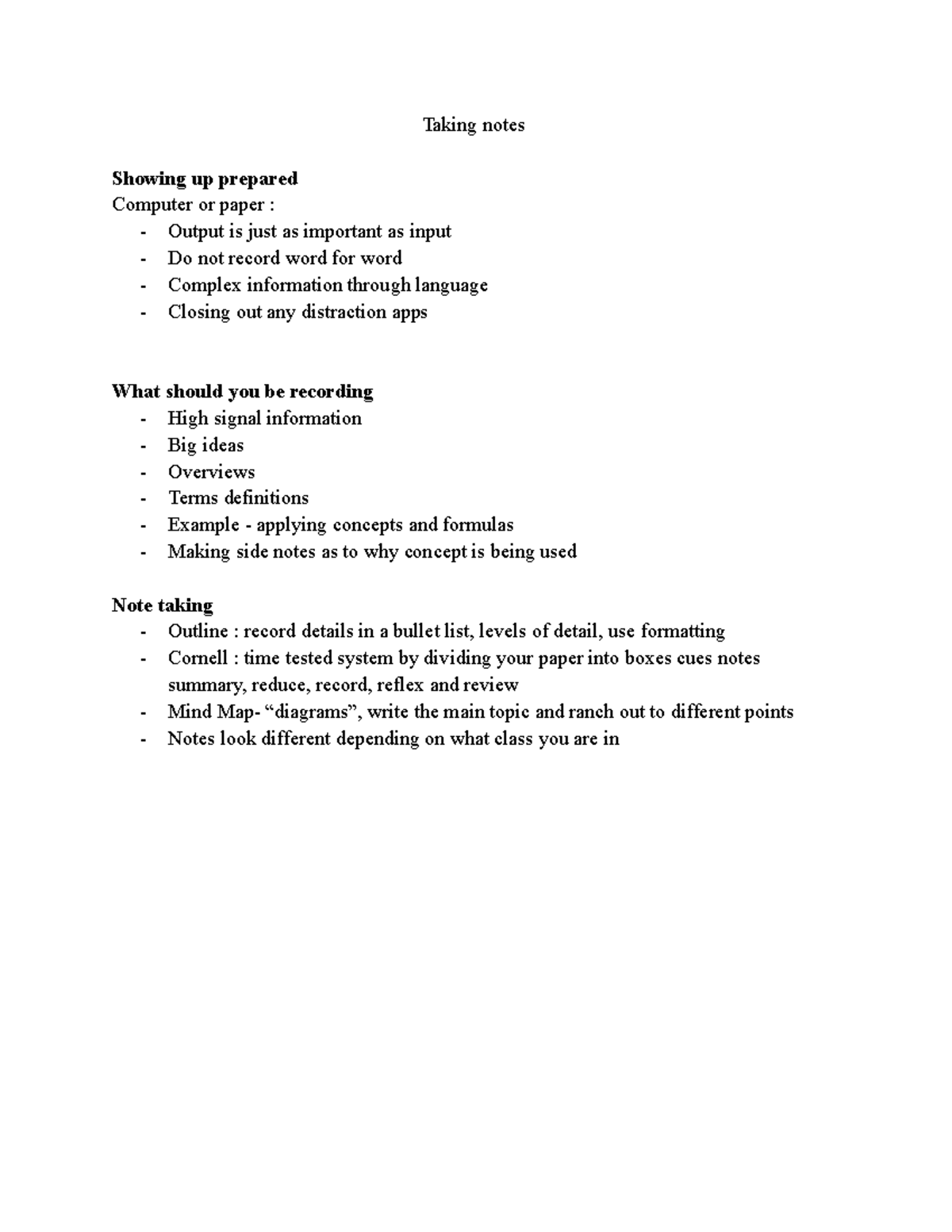 Taking notes - Taking notes Showing up prepared Computer or paper ...