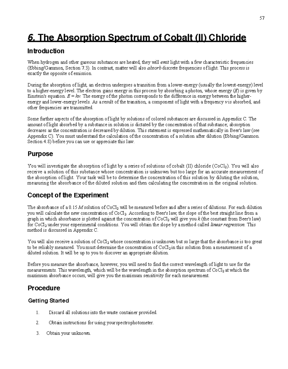Experiment 6 - The Absorption Spectrum of Cobalt II Chloride - 6. The ...
