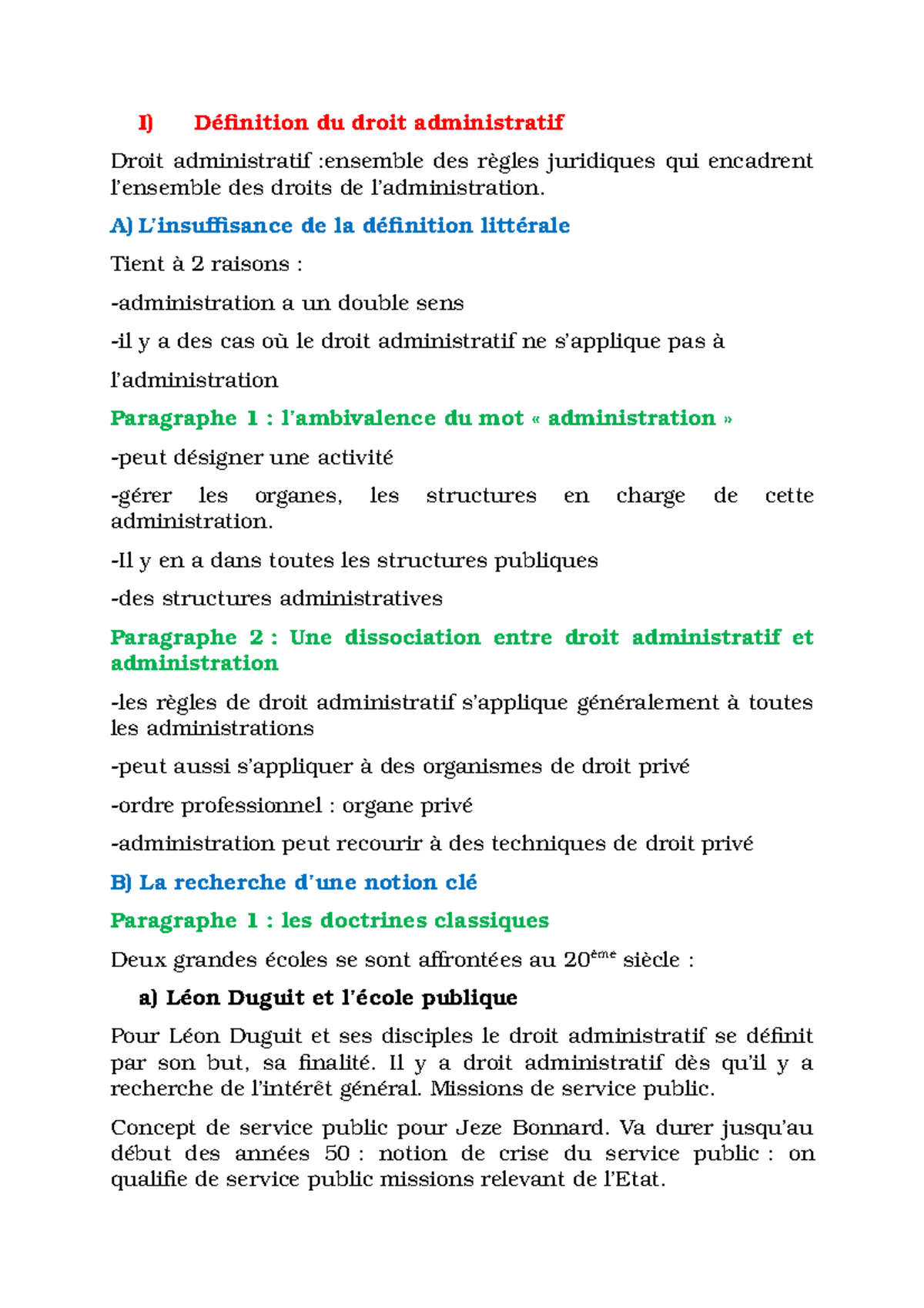 Droit administratif - Cours - I) Définition du droit administratif ...