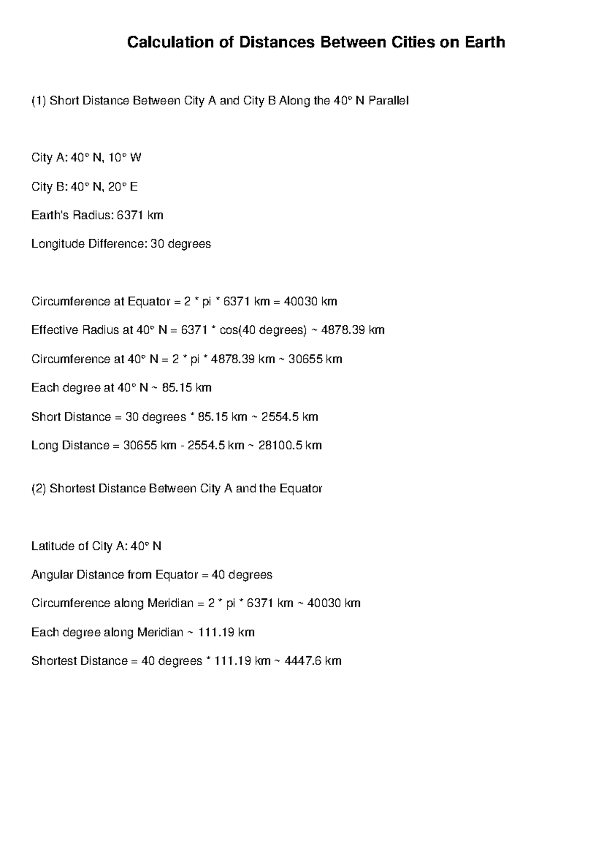 Earth Distances Calculations - Calculation of Distances Between Cities ...