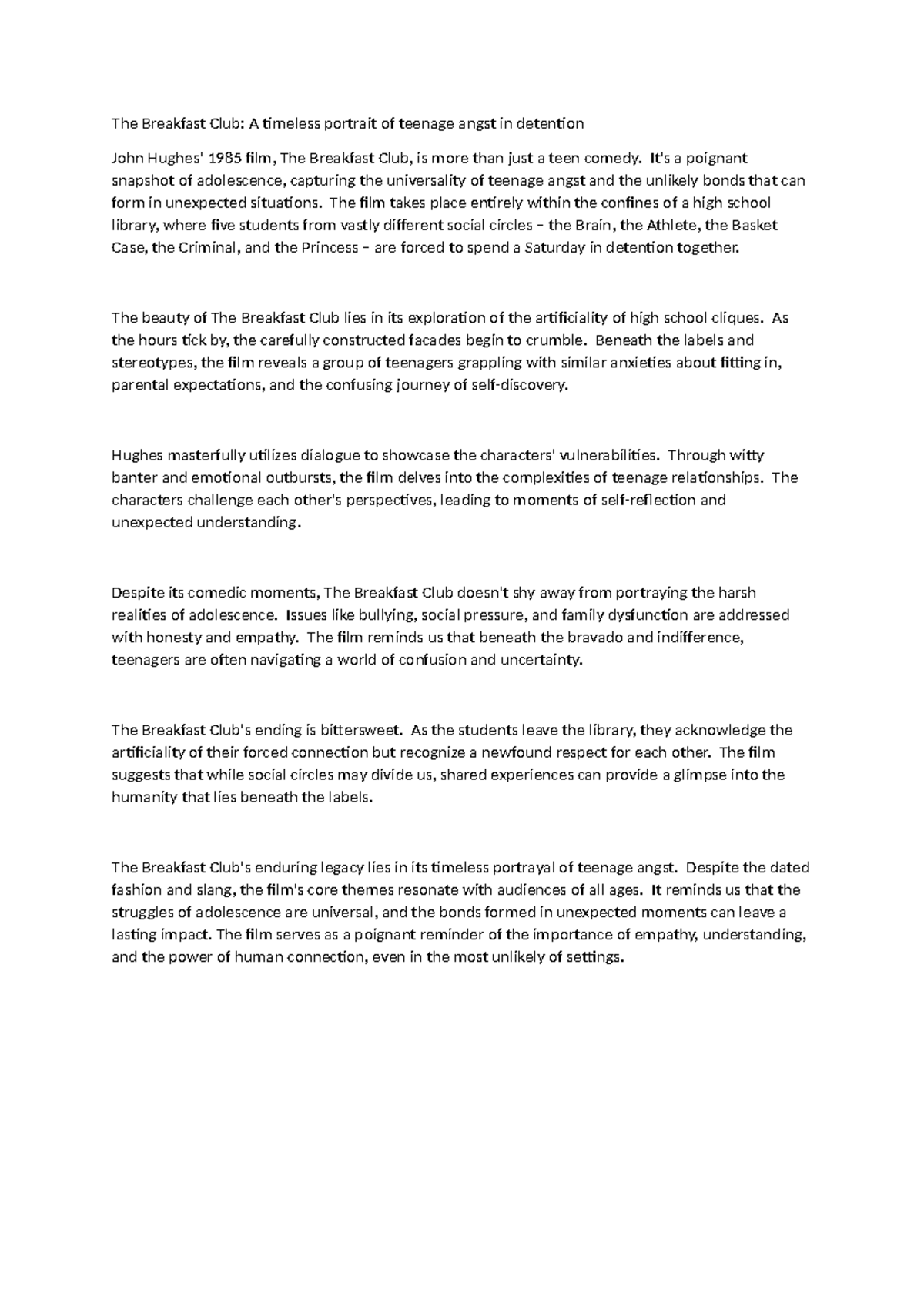 The Breakfast Club - It's a poignant snapshot of adolescence, capturing ...