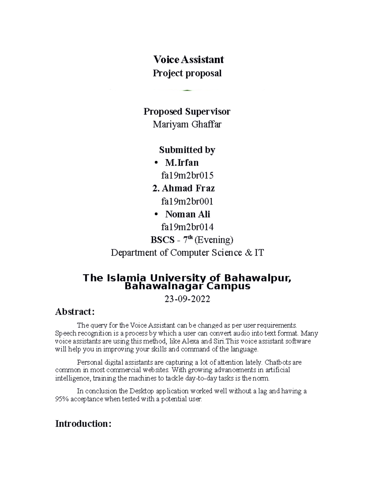 Voice Assestint - Voice Assistant Project proposal Proposed Supervisor ...