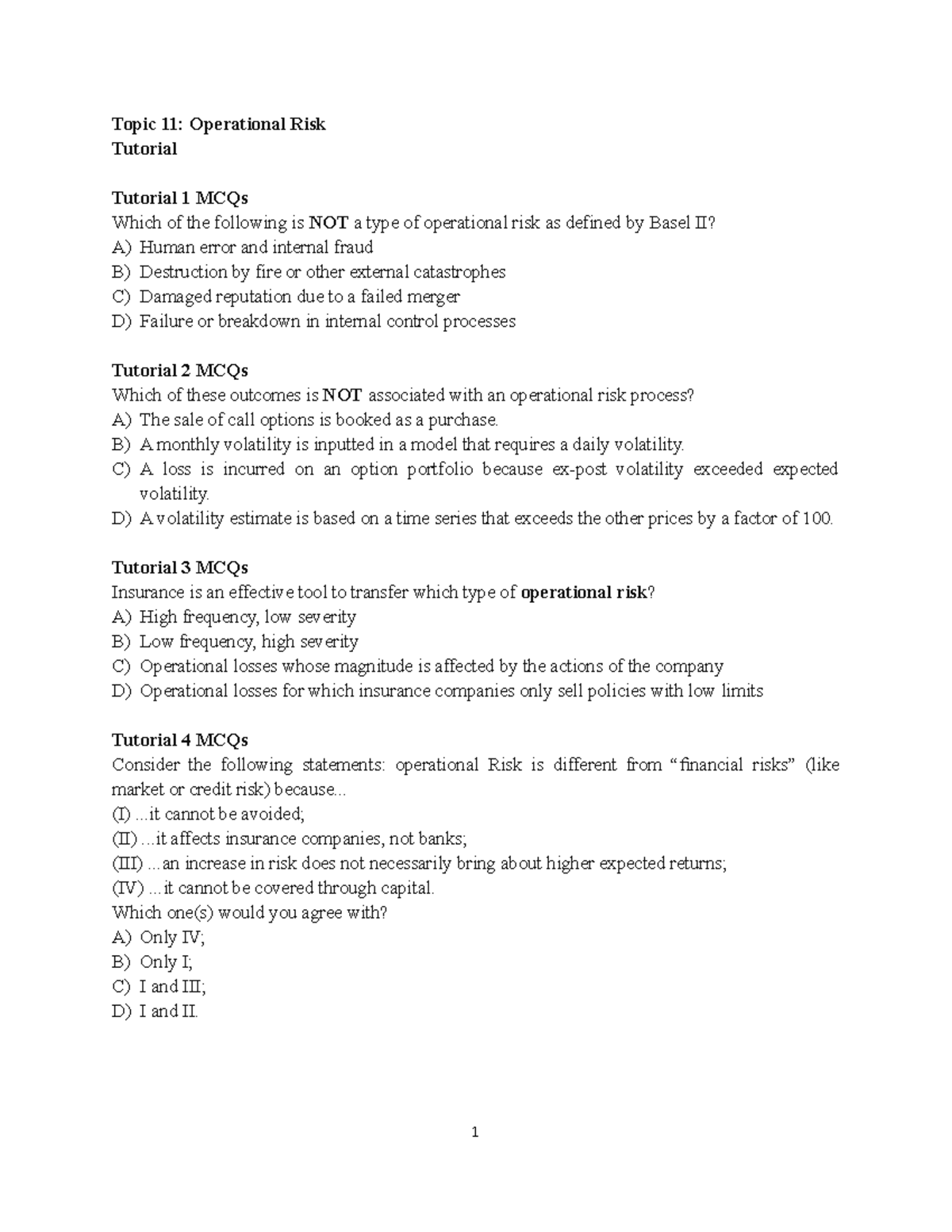 Topic 11 Operational Risk Tutorial - Topic 11: Operational Risk ...