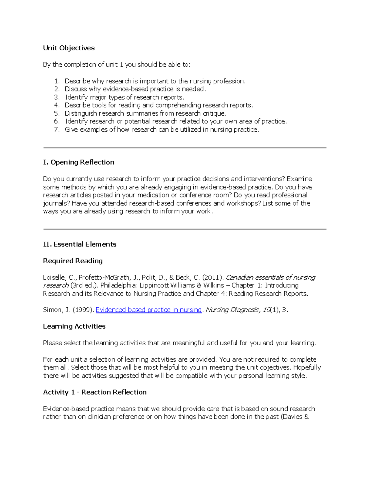 Unit Objectives - Discuss why evidence-based practice is needed ...