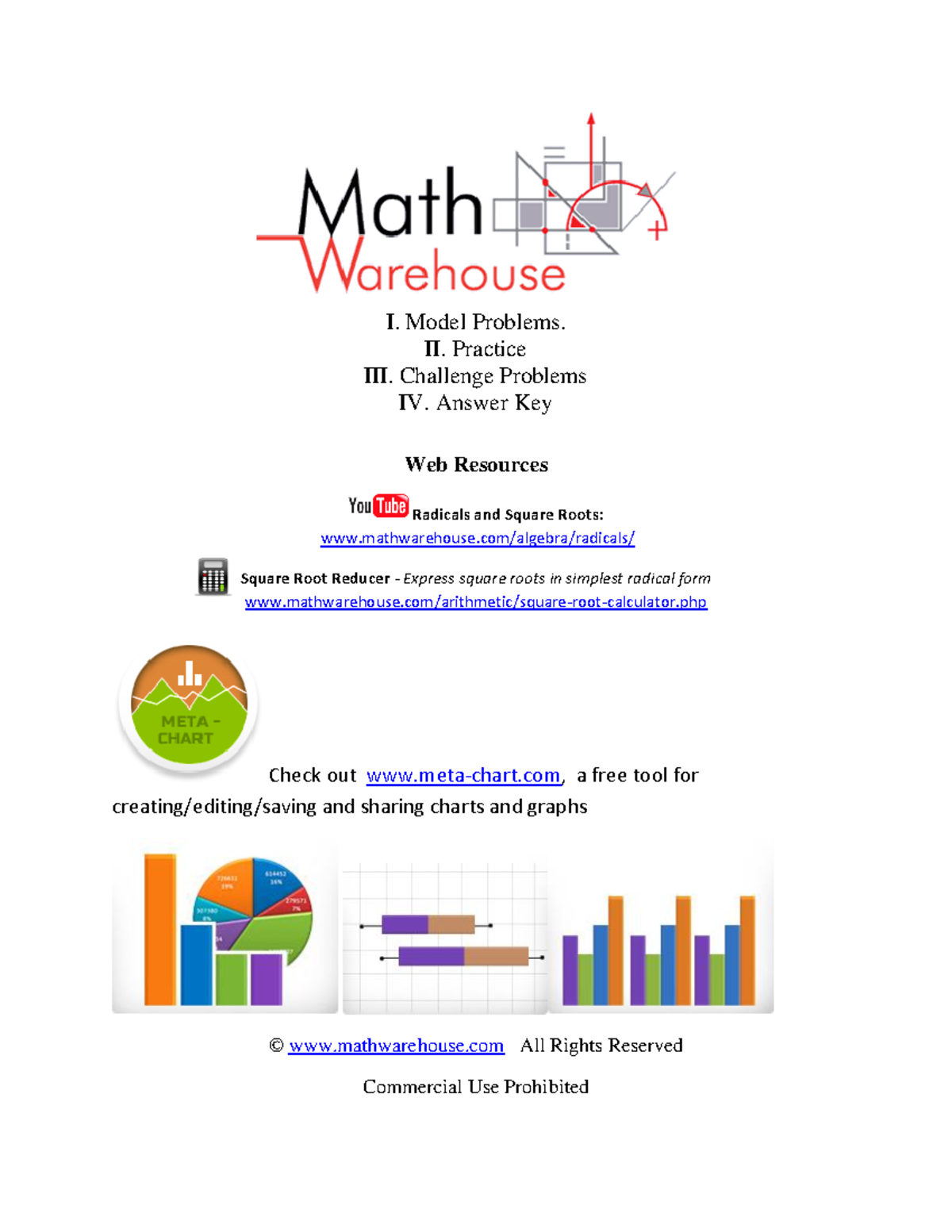 Radicals Review - Practice Mats - I. Model Problems. II. Practice III ...