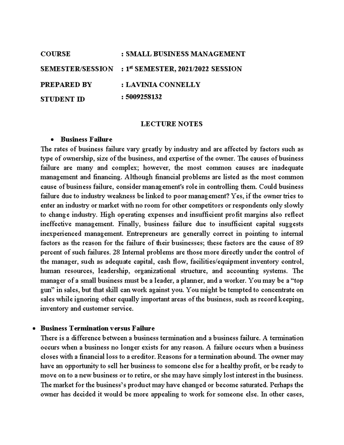 Small Business Management (2)- Lecture Notes - COURSE : SMALL BUSINESS ...