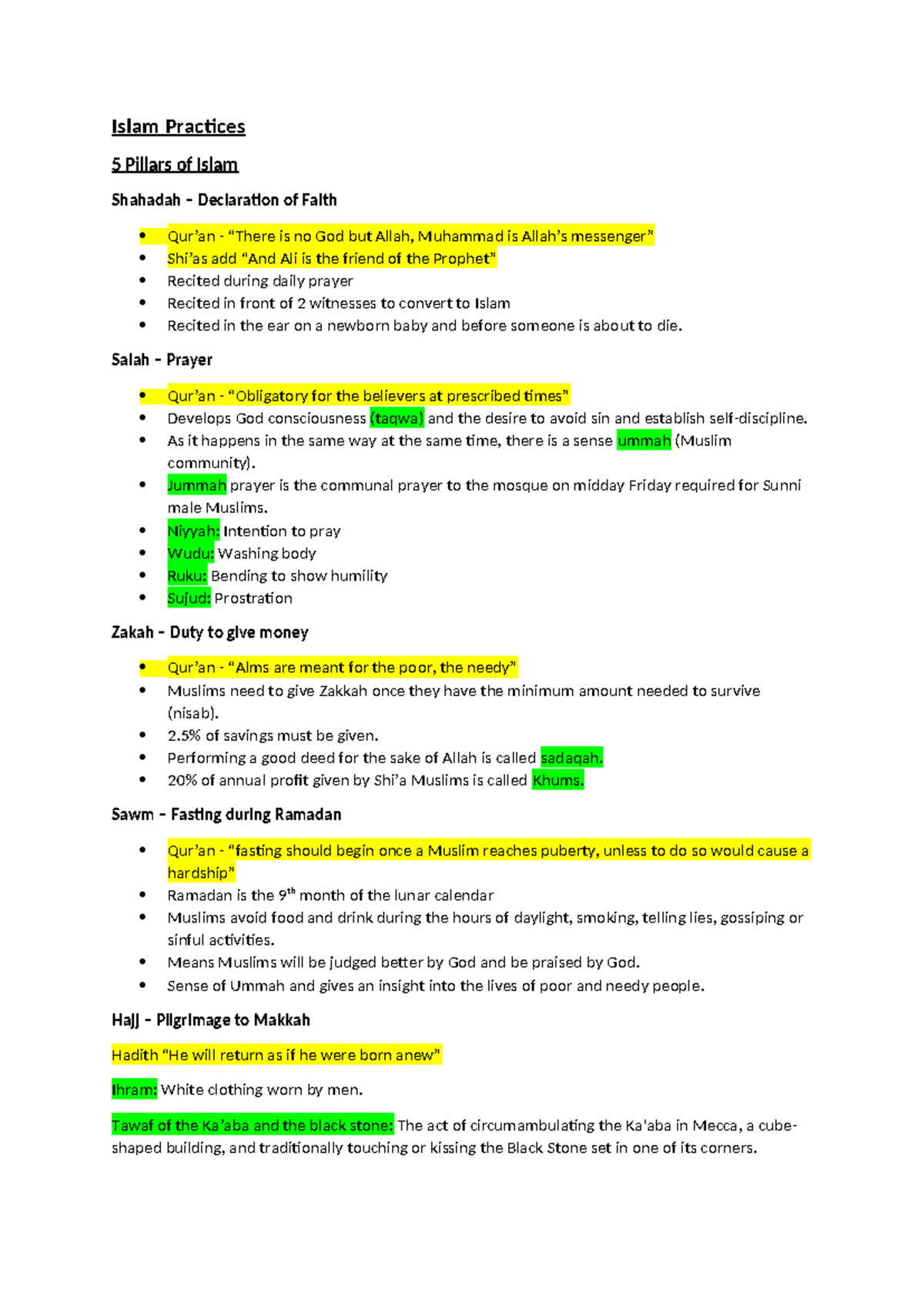 Islam Practices - All possible 4, 5, 12 markers for RPE/RS GCSE OCR B Detailed - Islam Practices ...