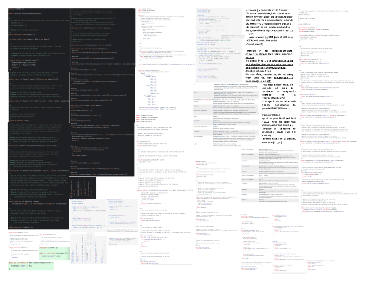 PE2 Cheatsheet - .stream() - converts list to Stream To make immutable ...