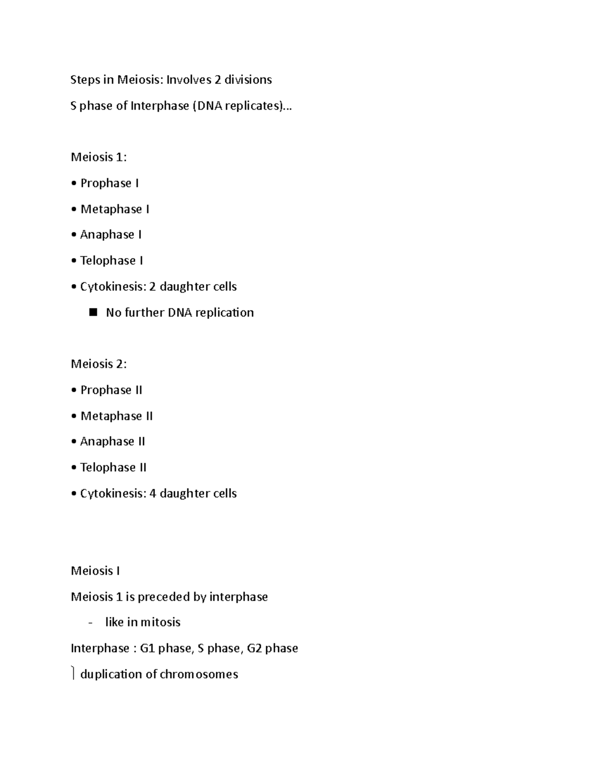 Steps in Meiosis - .. Meiosis 1: Prophase I Metaphase I Anaphase I ...
