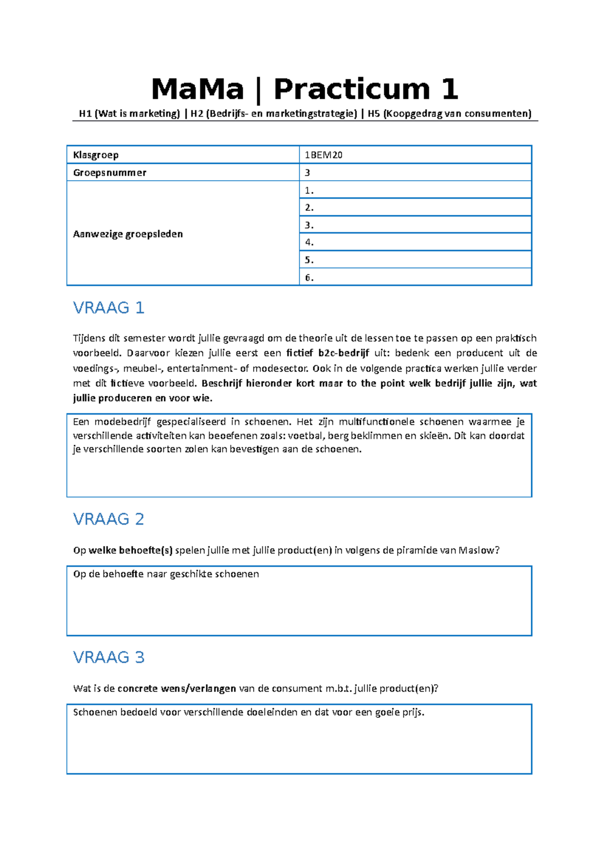 Template P1 - Practicum - MaMa | Practicum 1 H1 (Wat is marketing) | H2 ...