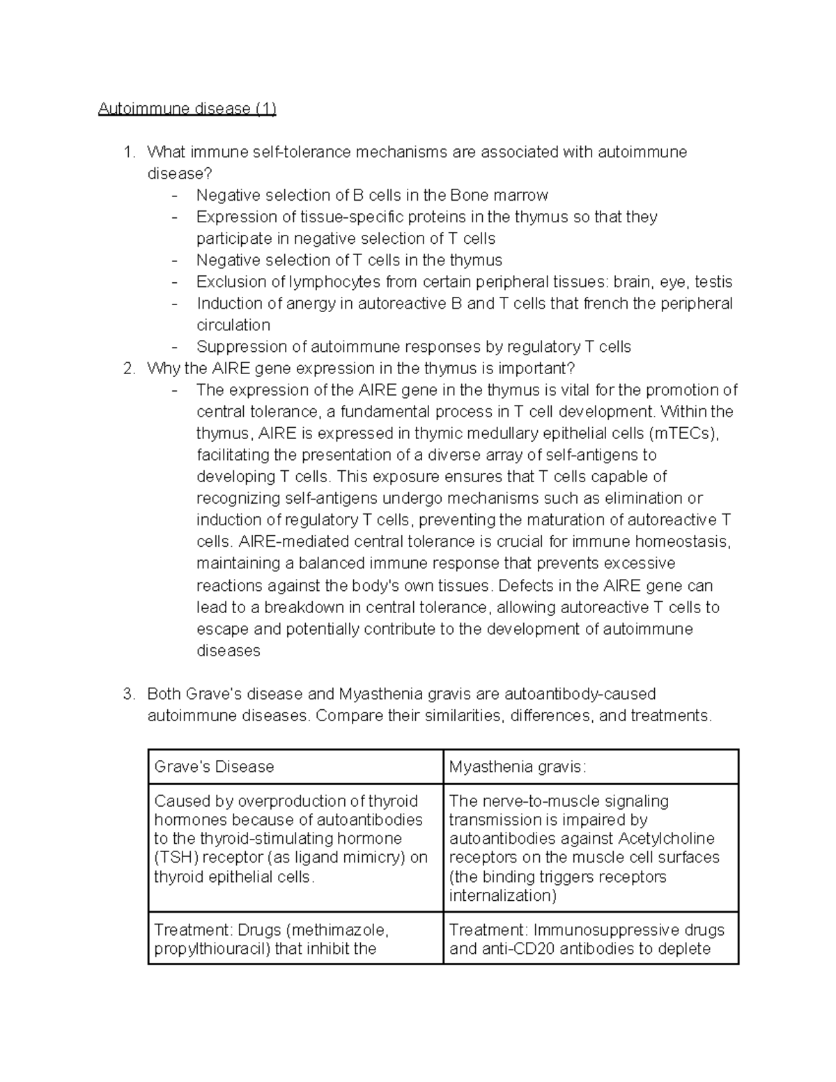 Autoimmune disease - In class questions and homework questions ...