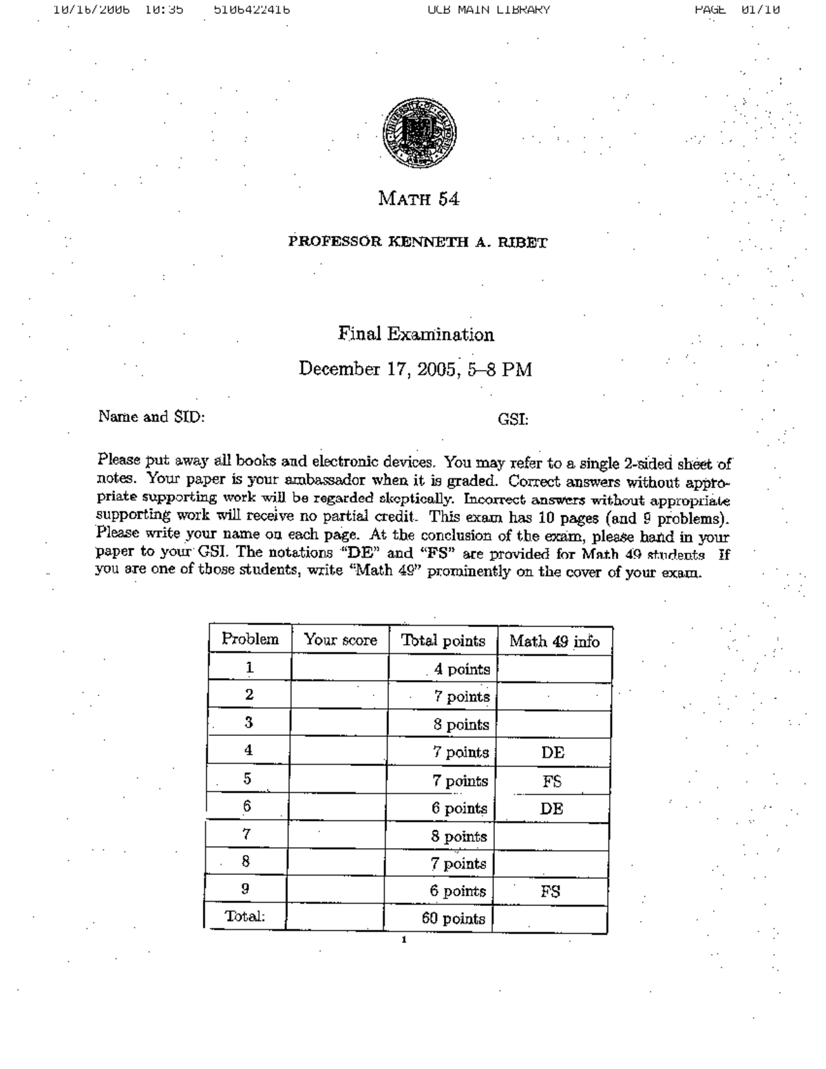 F05 Final Exam-K - GED 150 - Studocu