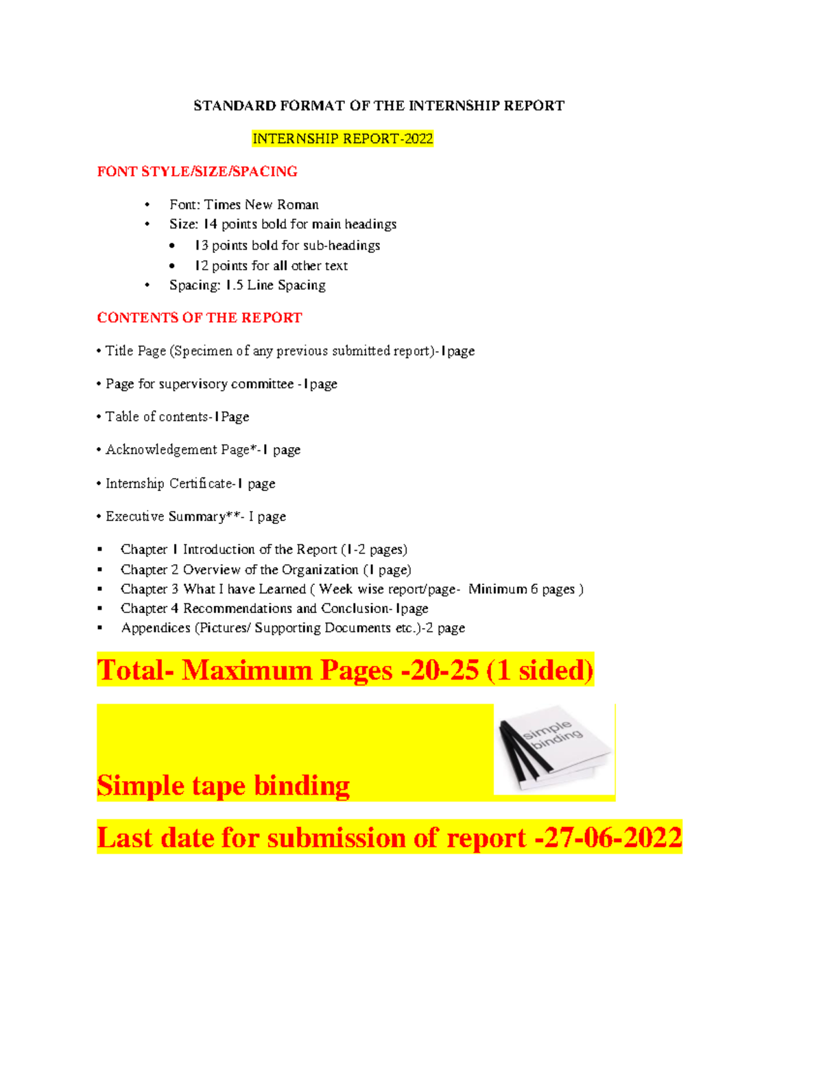 Standard Format OF THE Internship Report-2022 - STANDARD FORMAT OF THE ...