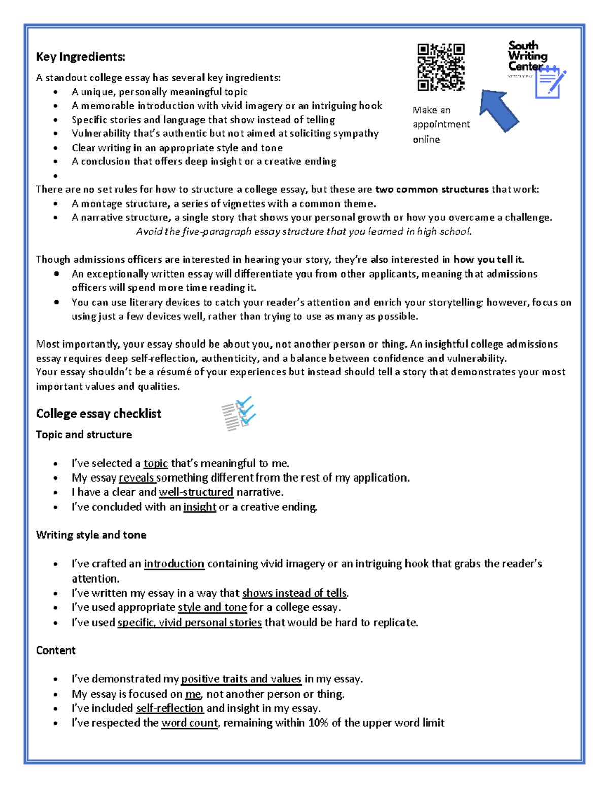 College Essay Dos and Donts - Key Ingredients: A standout college essay ...