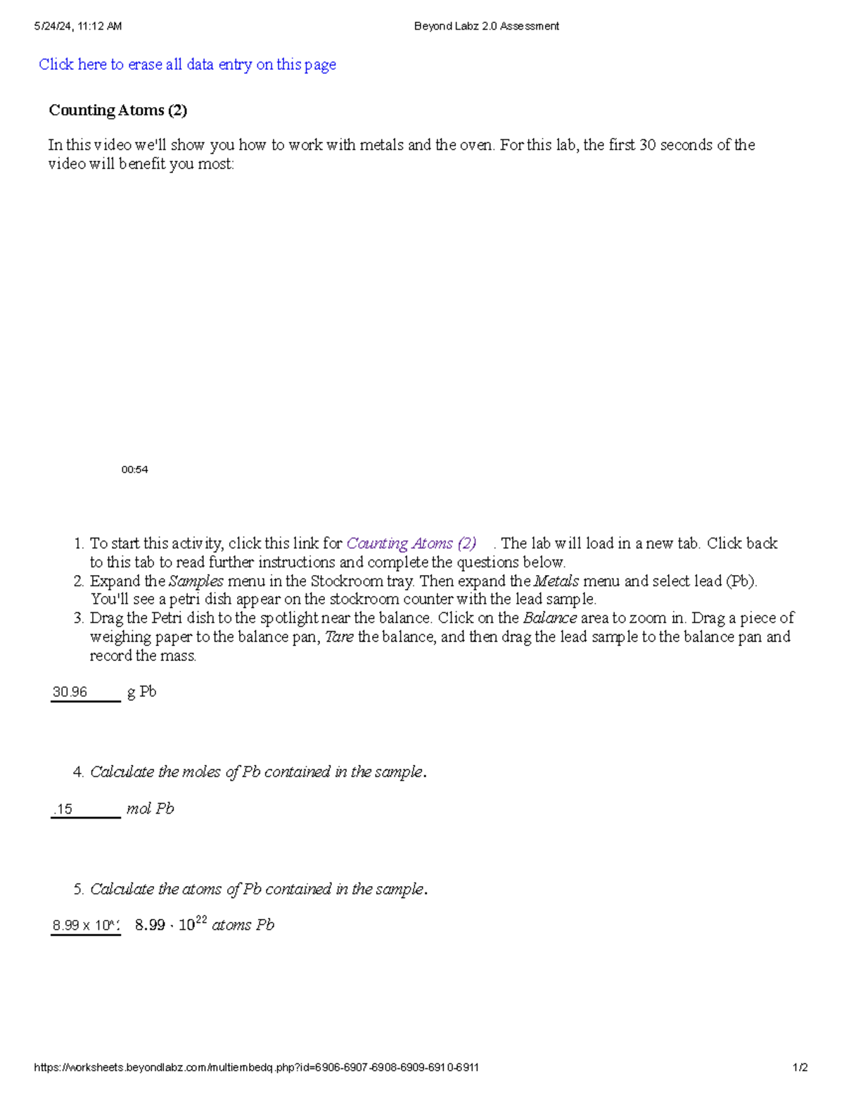 Beyond Labz Counting Atoms - Click here to erase all data entry on this ...