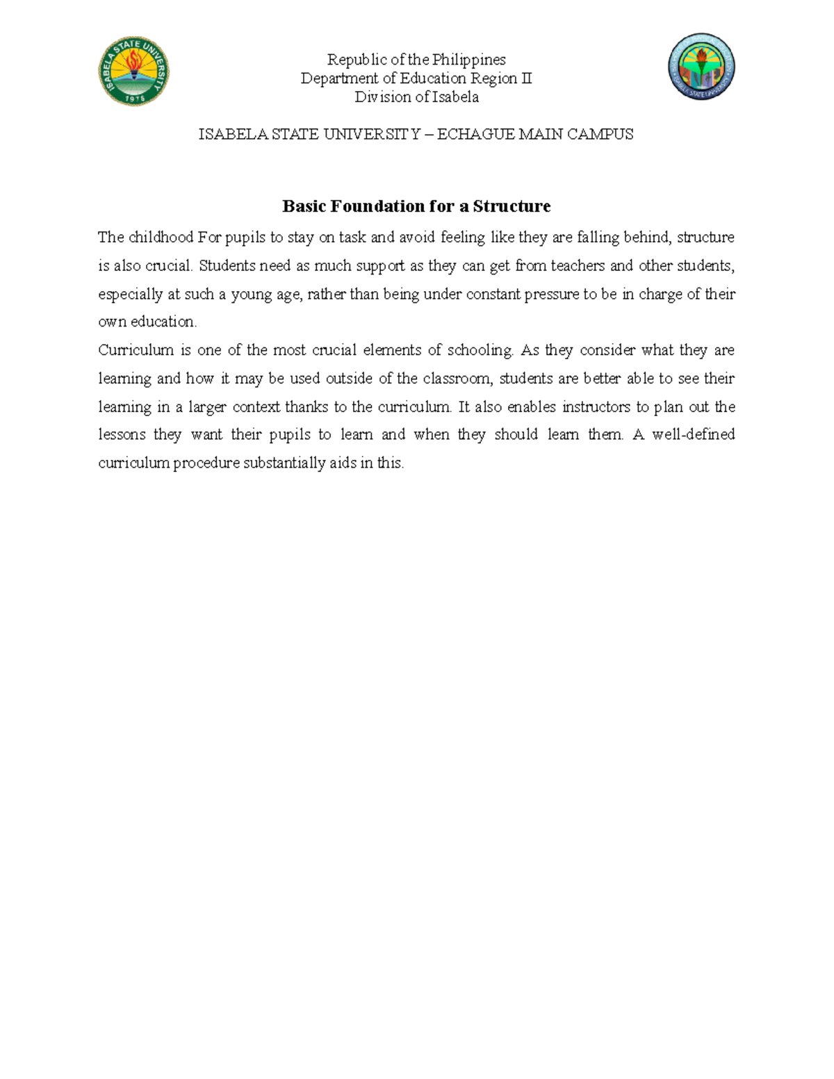 Basic Foundation for a Structure - Republic of the Philippines ...