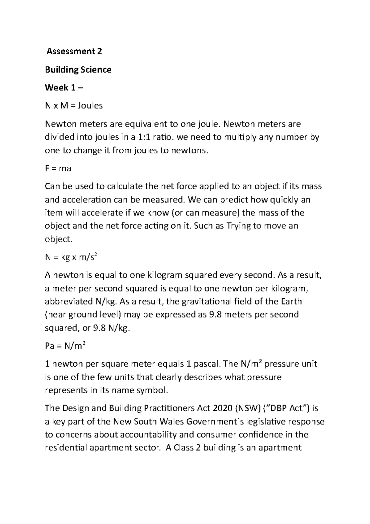 Building science assessment 2 - Assessment 2 Building Science Week 1 ...