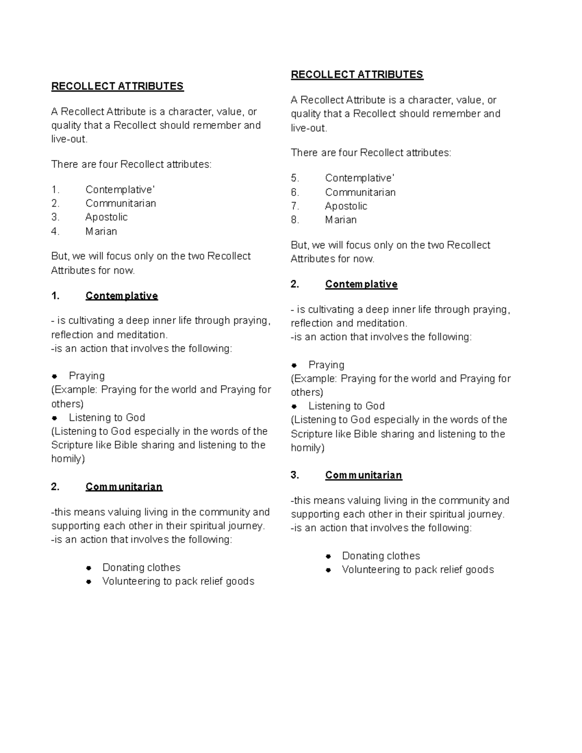 Recollect Attributes - There are four Recollect attributes ...