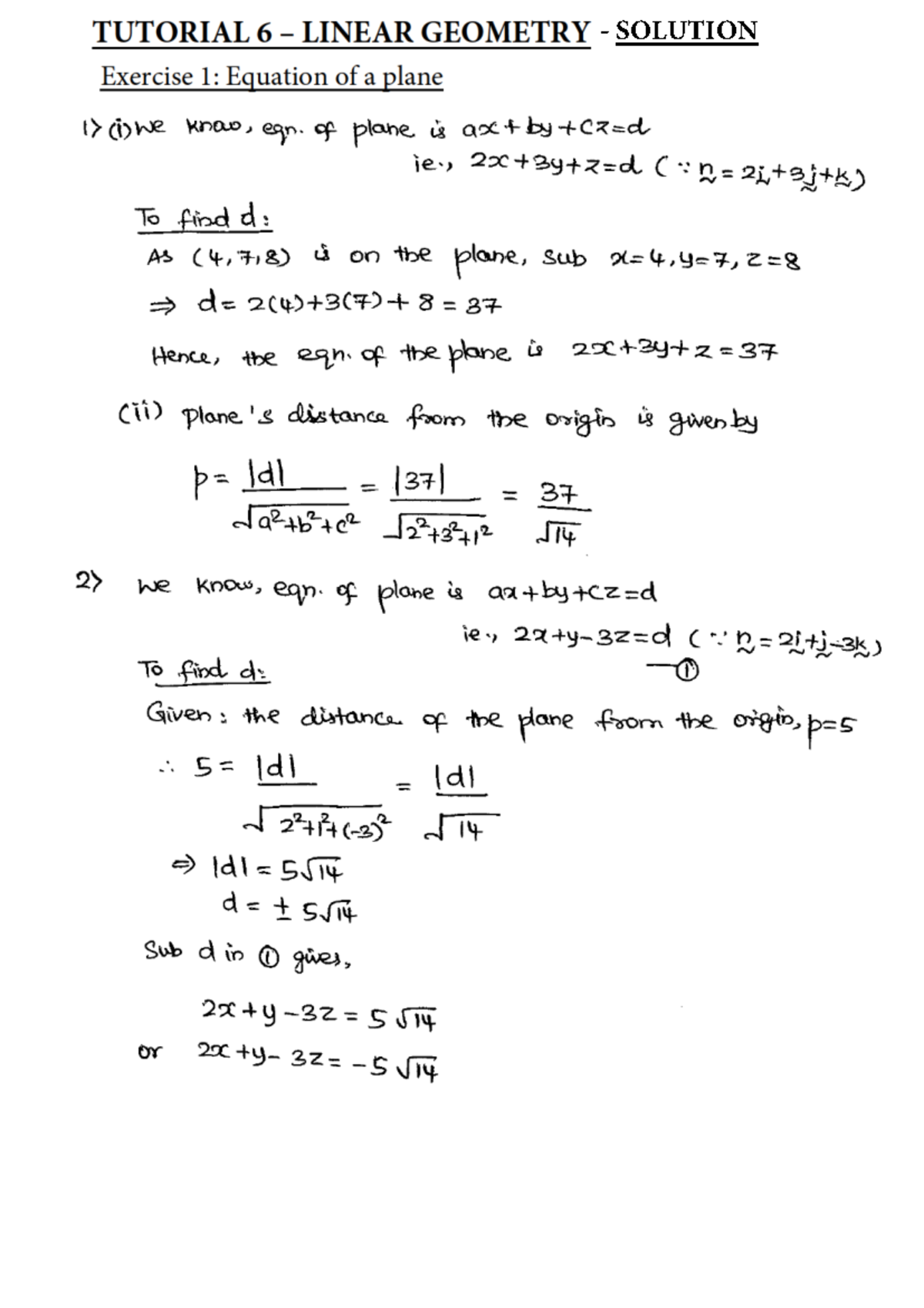 Tutorial 6 Linear Geometry solution - MTH10013 - SOLUTION - Studocu