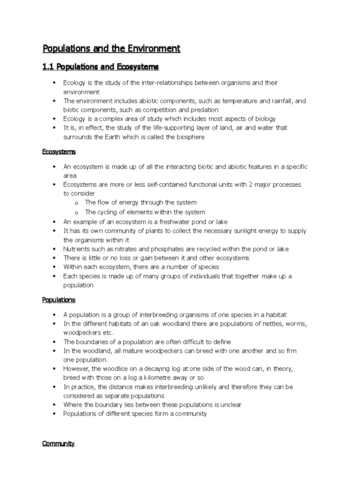 Section 1 Populations and the Environment - Populations and the ...