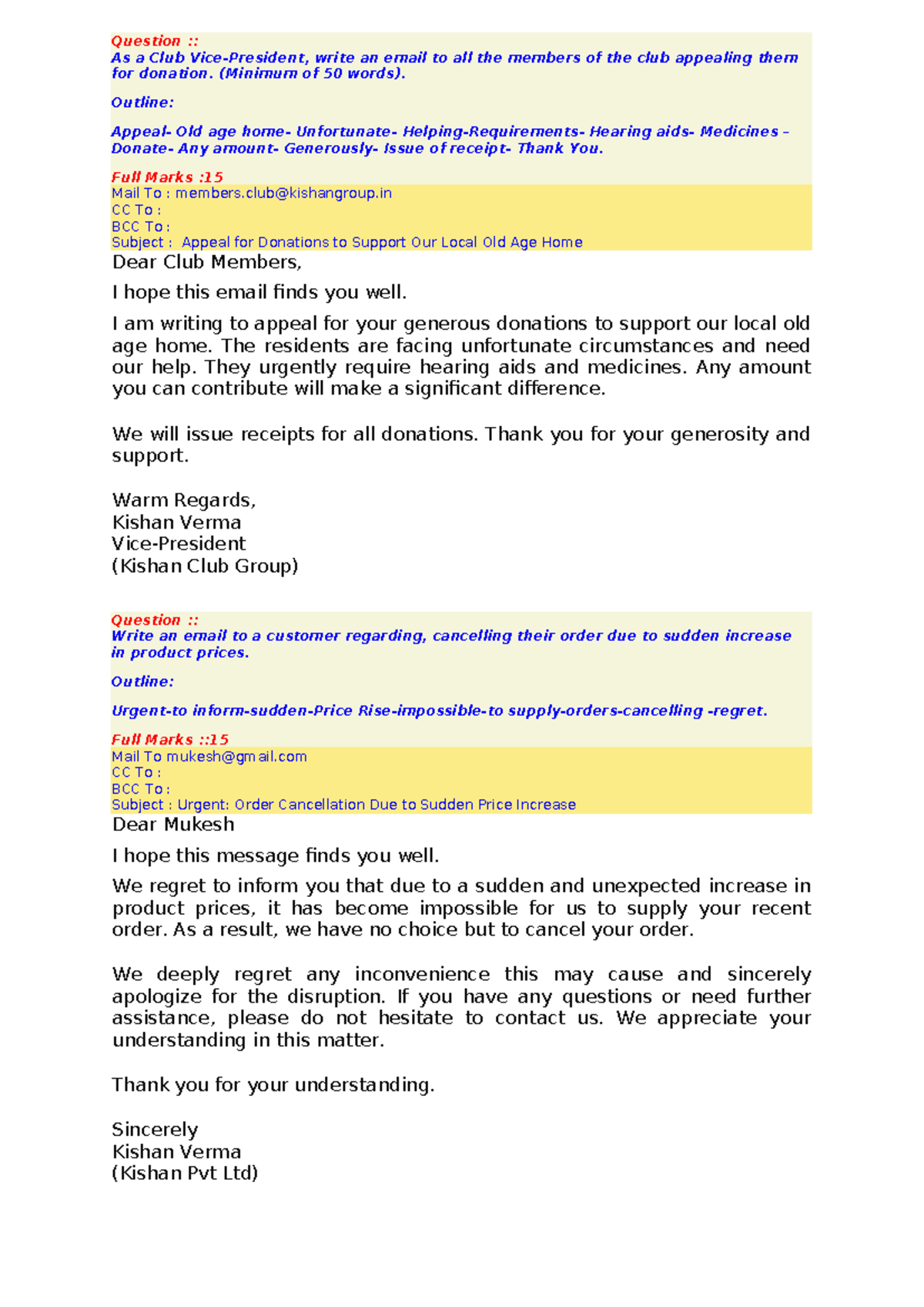 PDP Questions - Question :: As a Club Vice-President, write an email to ...