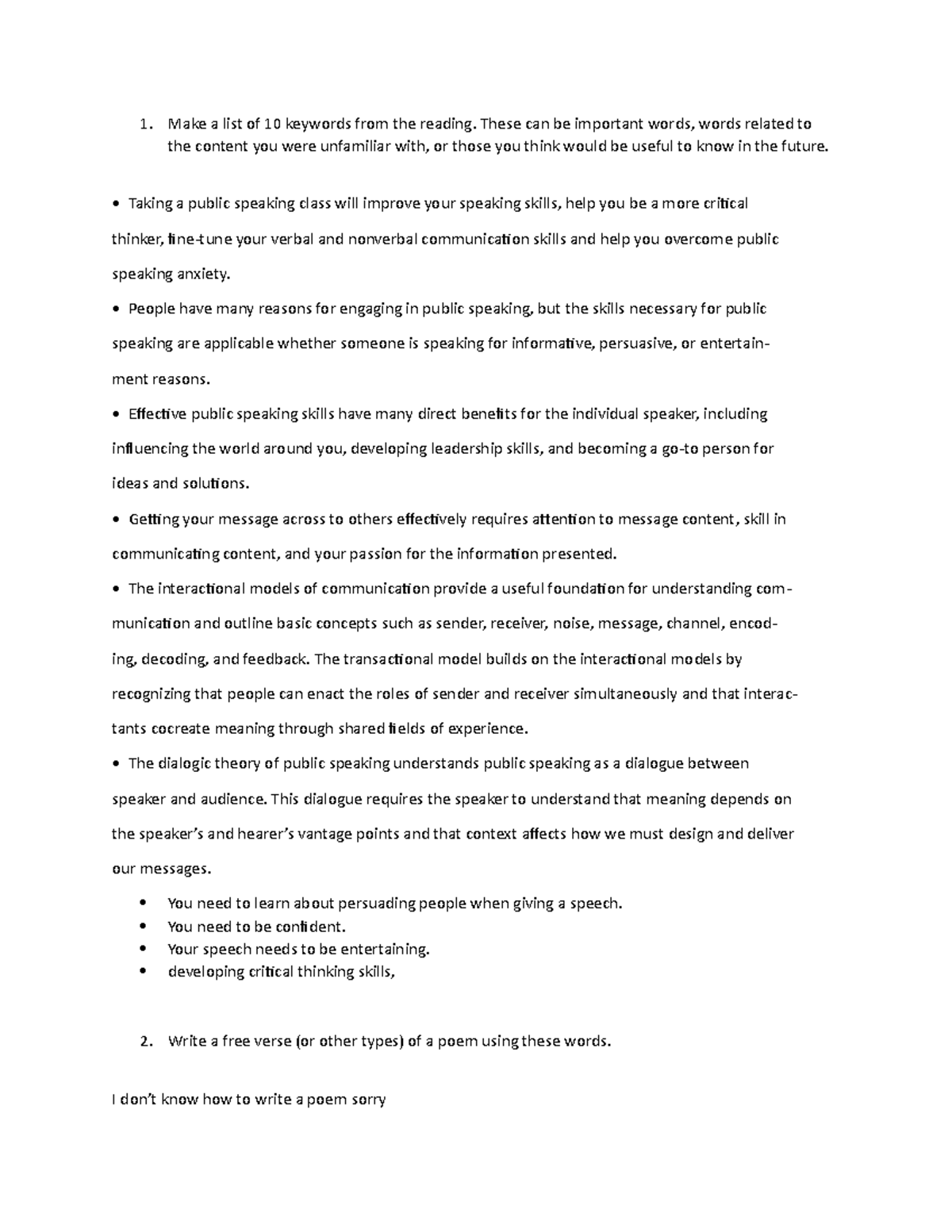 Reading Check 1 - assignment - Make a list of 10 keywords from the ...