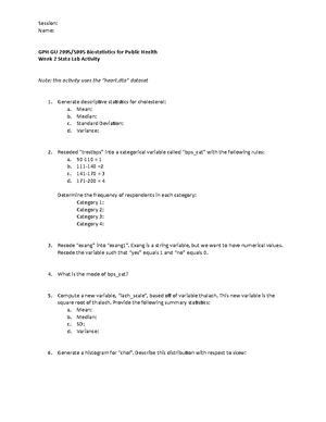 Homework 1 Biostatistics - 1/ 1 Points 1/ 1 Points Homework Return to Assessment List Part 1 of ...