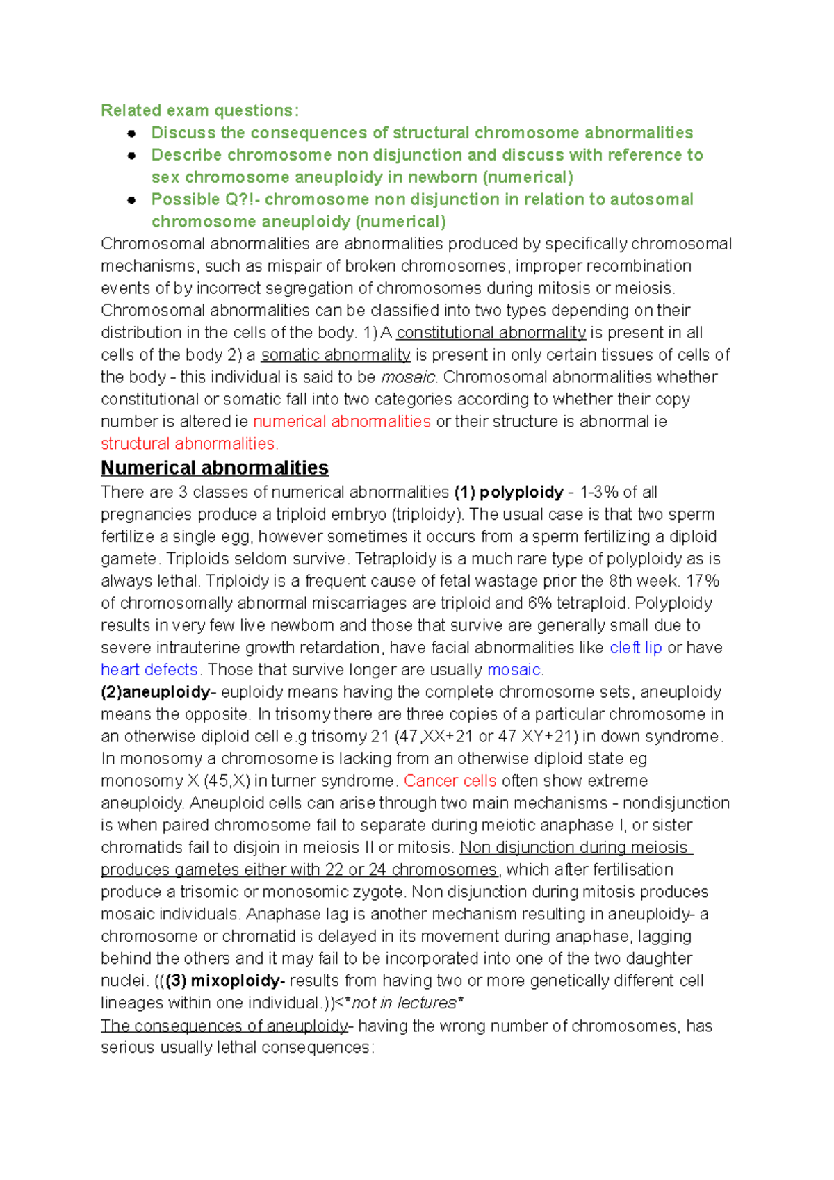 Structural and Numerical chromosomal abnormalities - Related exam ...