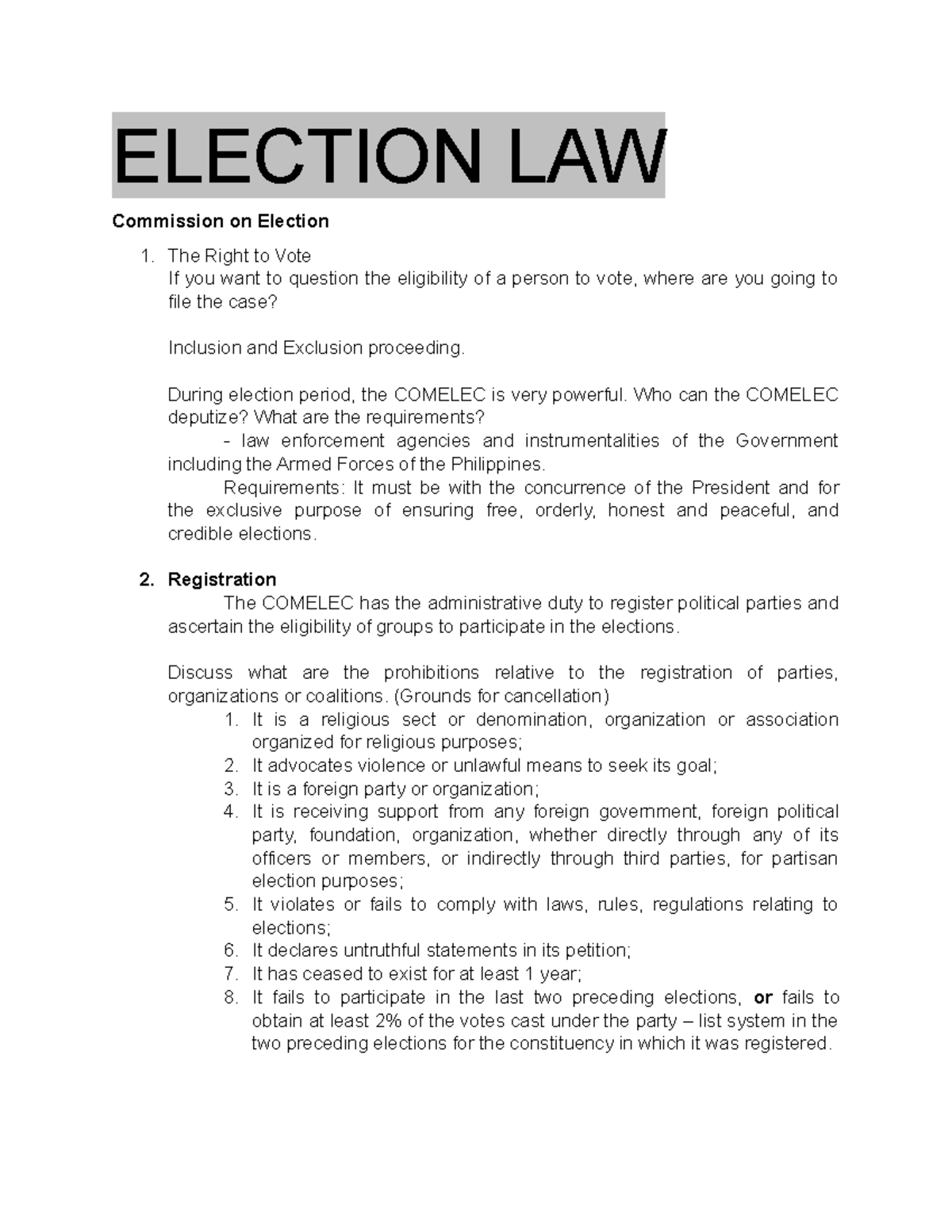 Election LAW - gegee - ELECTION LAW Commission on Election The Right to ...