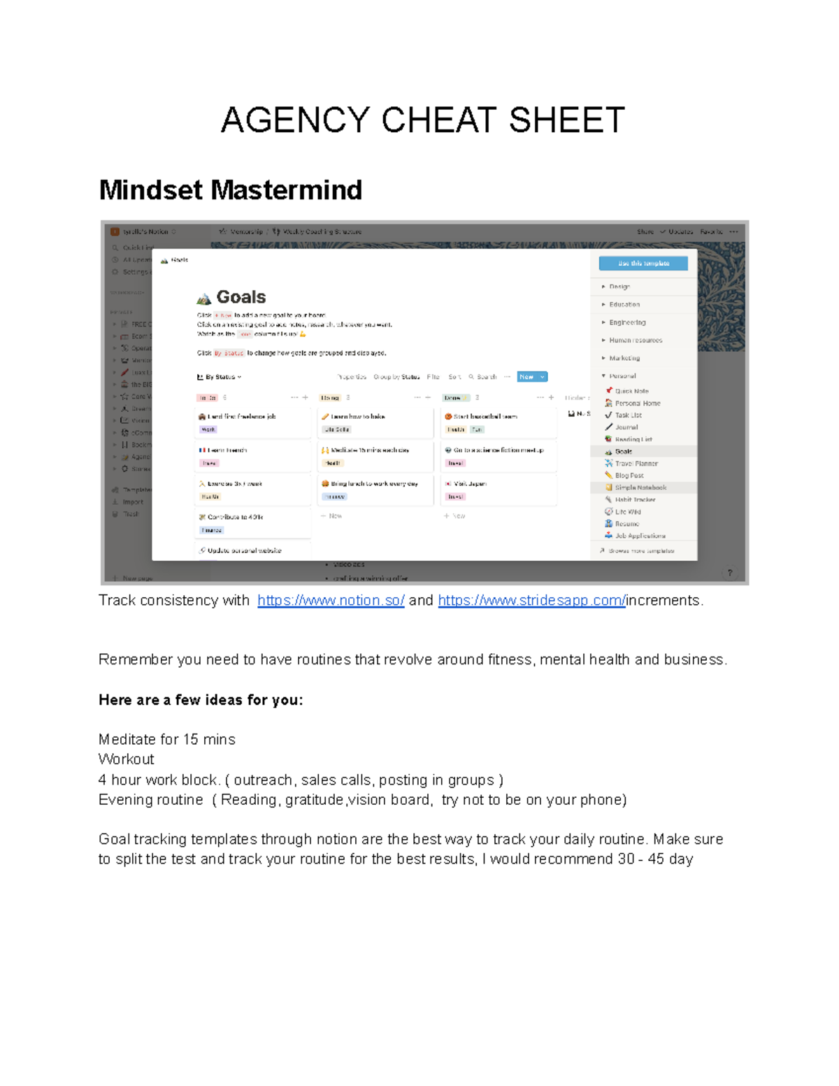 Agency%20 Cheat%20 Sheet - AGENCY CHEAT SHEET Mindset Mastermind Track ...