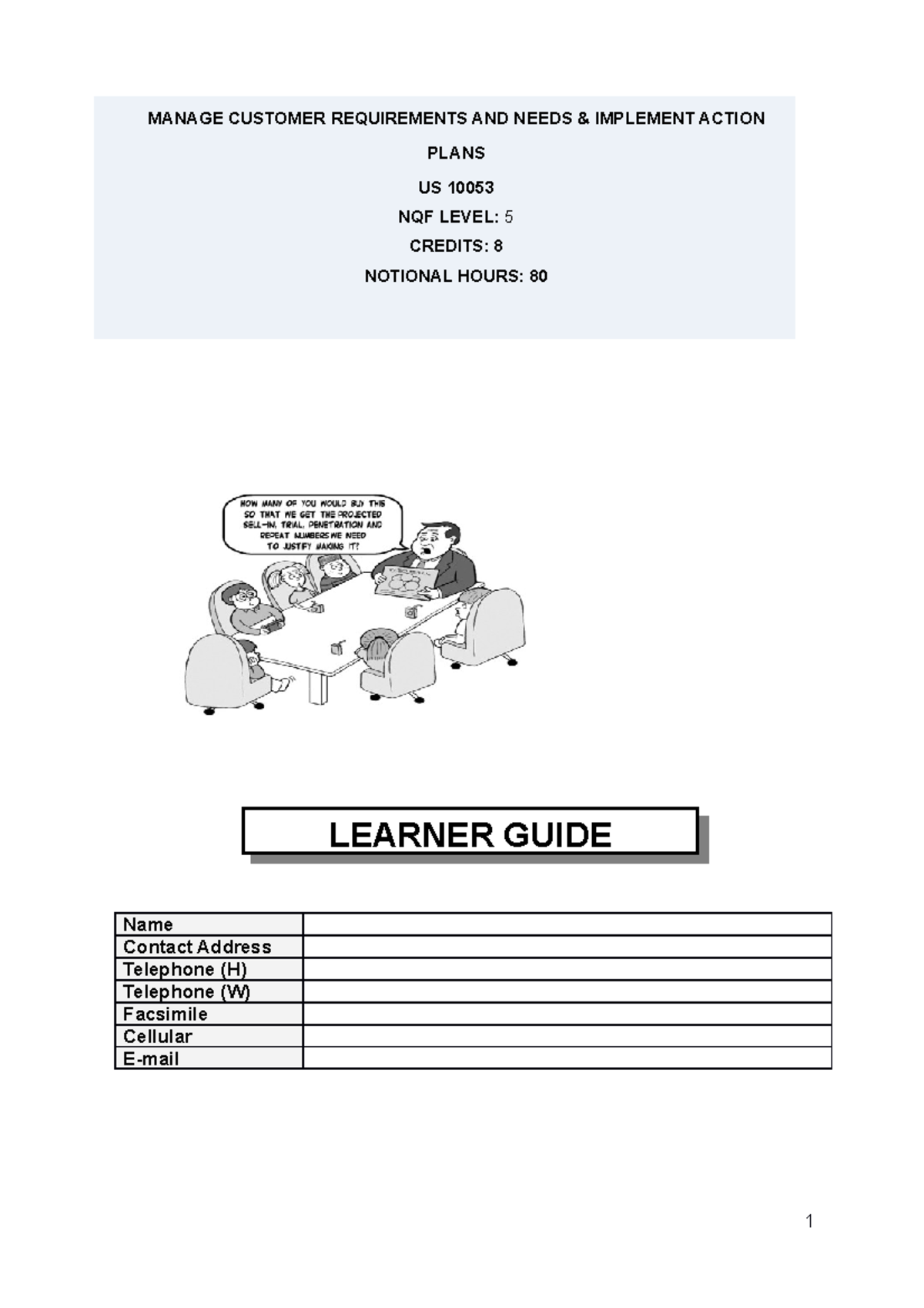 10053 Learner guide - Generic management - Name Contact Address ...