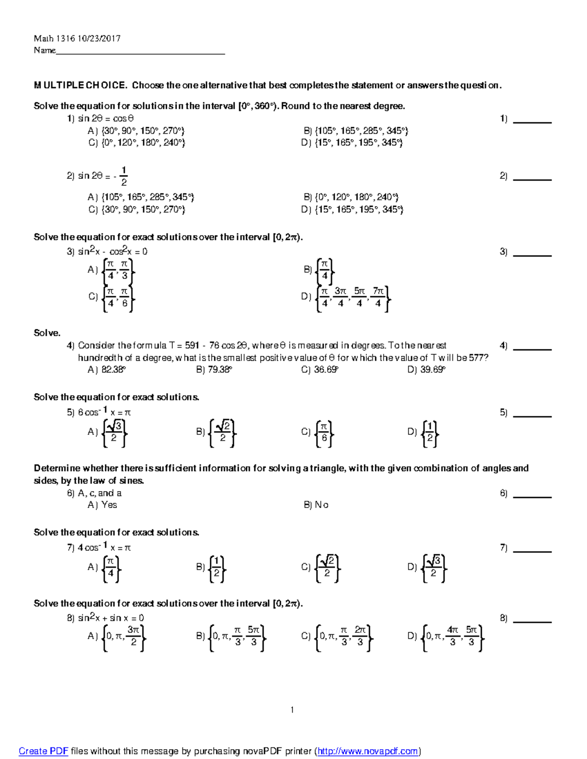 Fall Semester of 2017 MATH 1316 Homework in October - Math 1316 10/23 ...