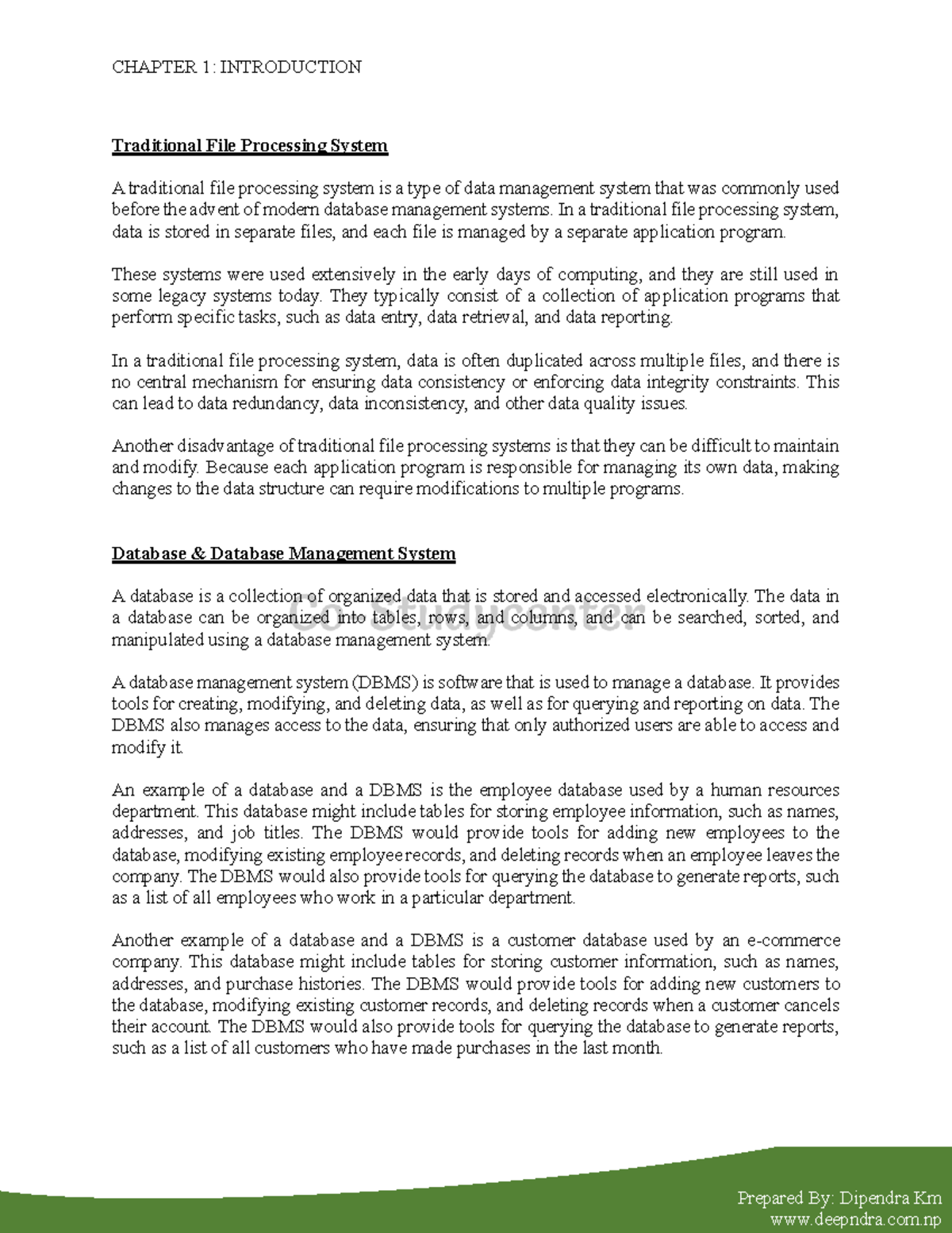 UNIT 1 - Database - Prepared By: Dipendra Km Traditional File ...