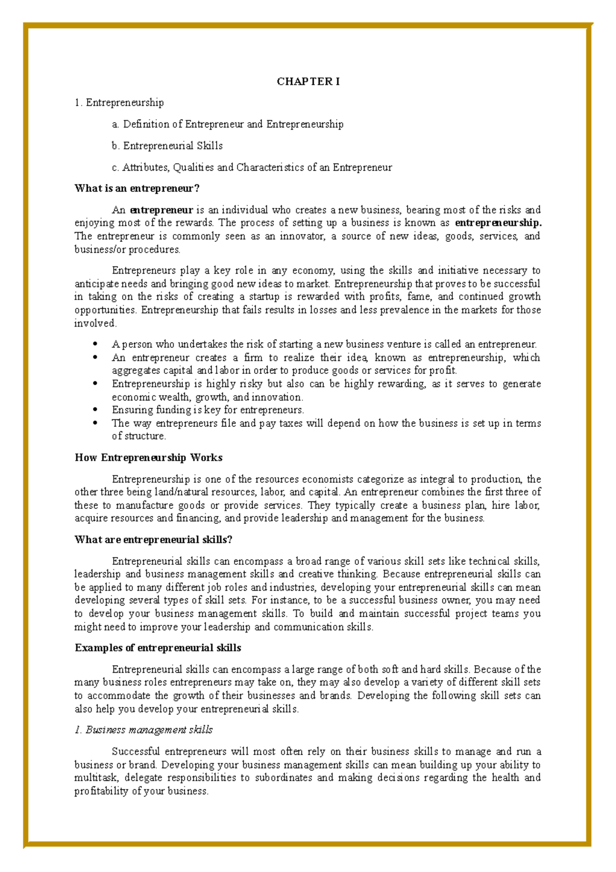 Entrep Minds Chapter 1 Growth Mindset - CHAPTER I Entrepreneurship a ...