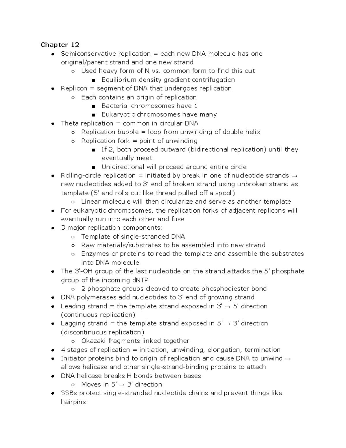 Genetics 12 - Textbook notes chapter 12 - Chapter 12 Semiconservative ...