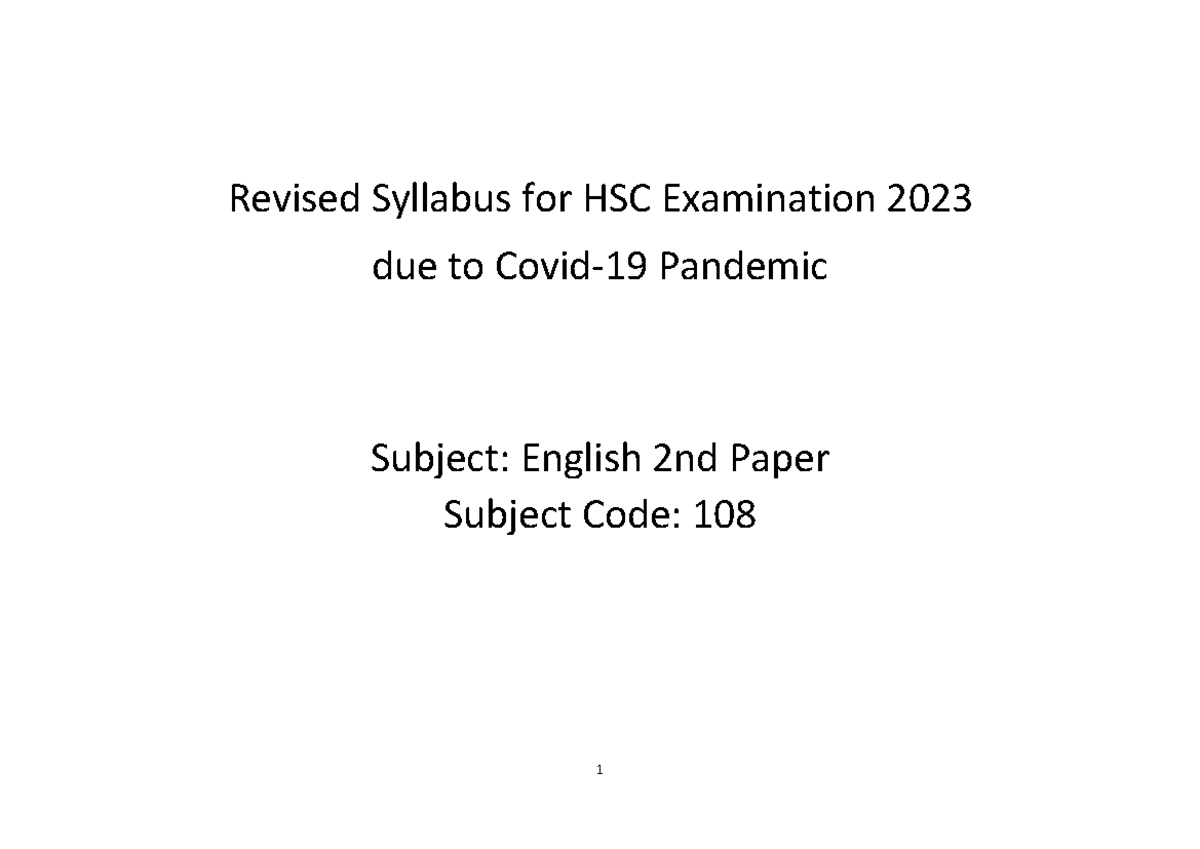 English 2nd Paper 2023 Revised Syllabus For HSC Examination 2023 Due