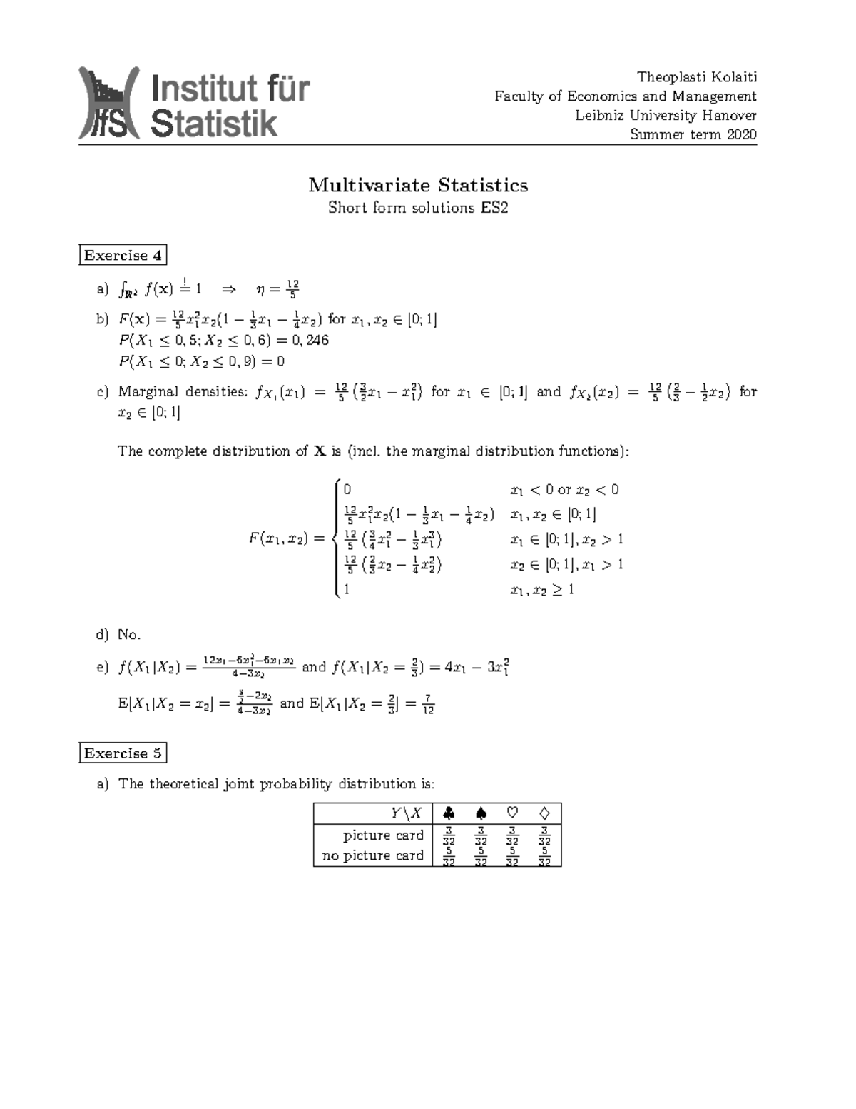 Multivariate Statistics - Exercise Sheet 2 - Solutions - Theoplasti ...