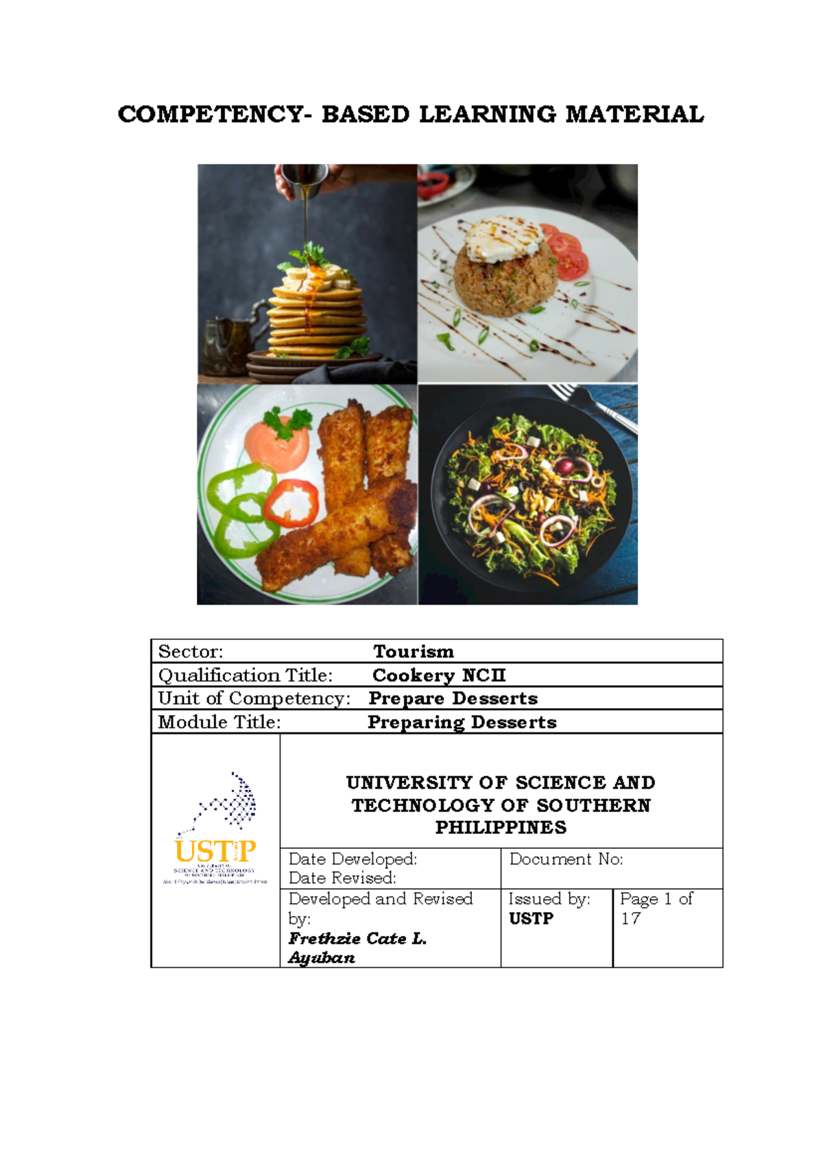 Ayuban CBLM EDU-212 (1) - COMPETENCY- BASED LEARNING MATERIAL Sector: Tourism Qualification ...