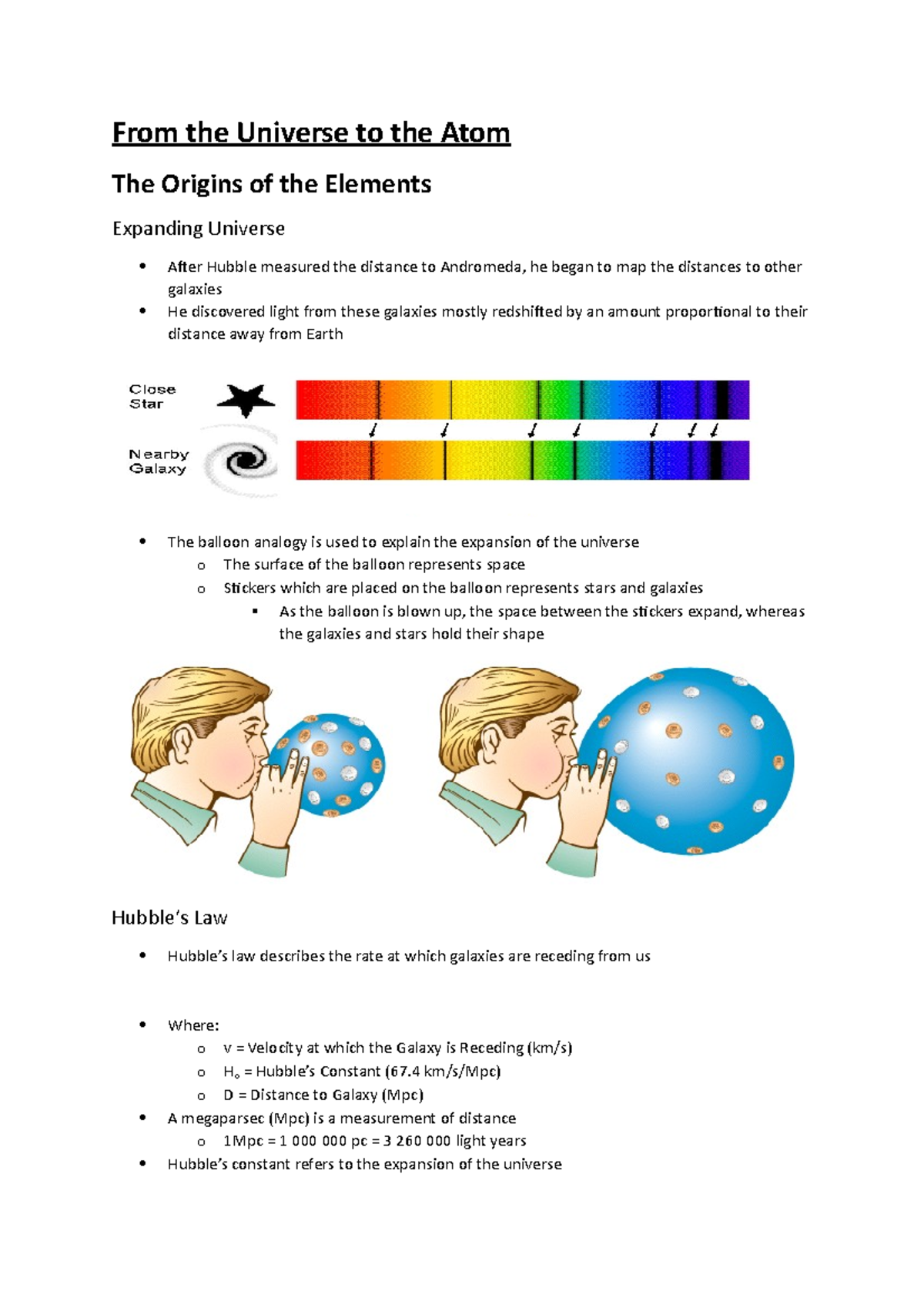 Physics Mod 8 Notes - From the Universe to the Atom The Origins of the ...