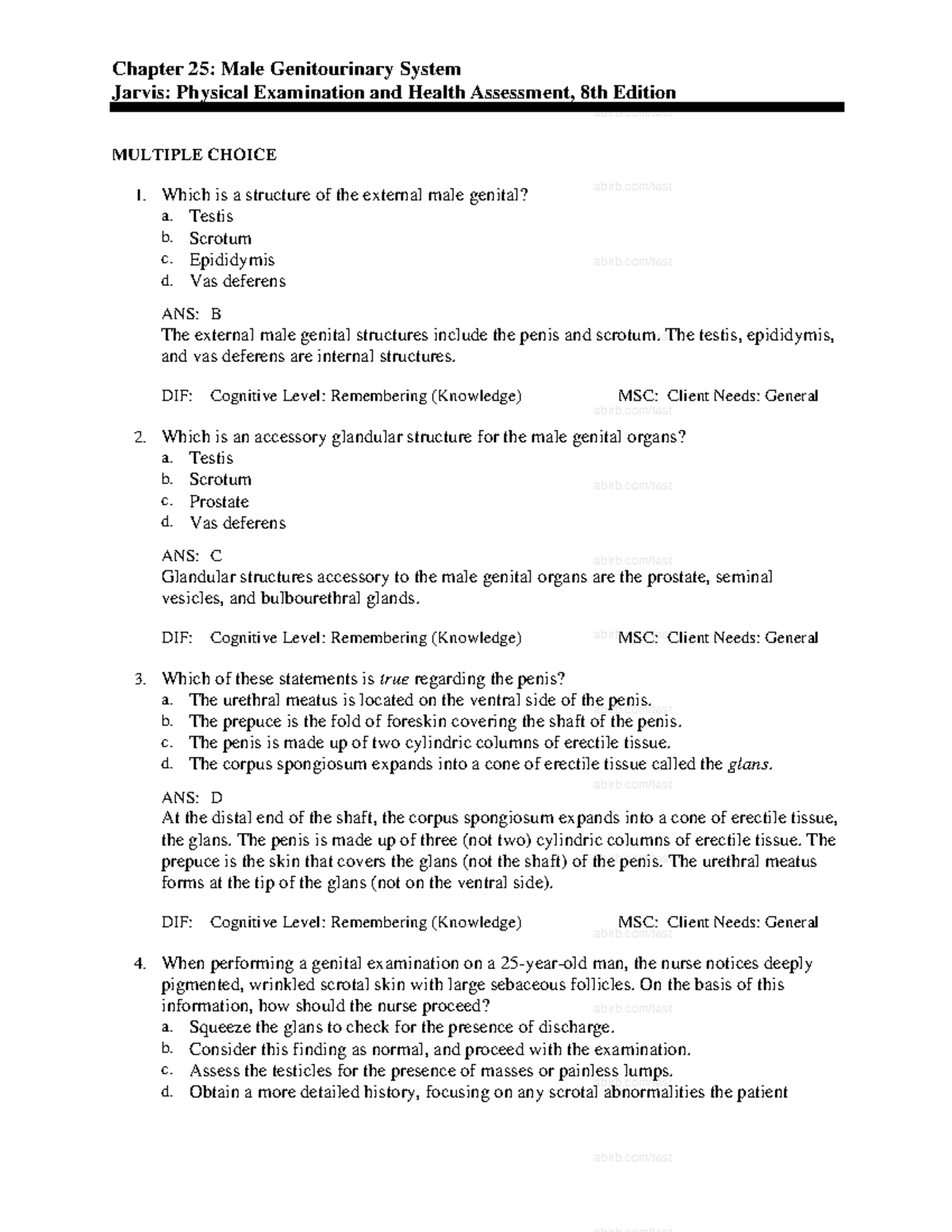 Chapter 25 - notes - Chapter 25: Male Genitourinary System Jarvis ...
