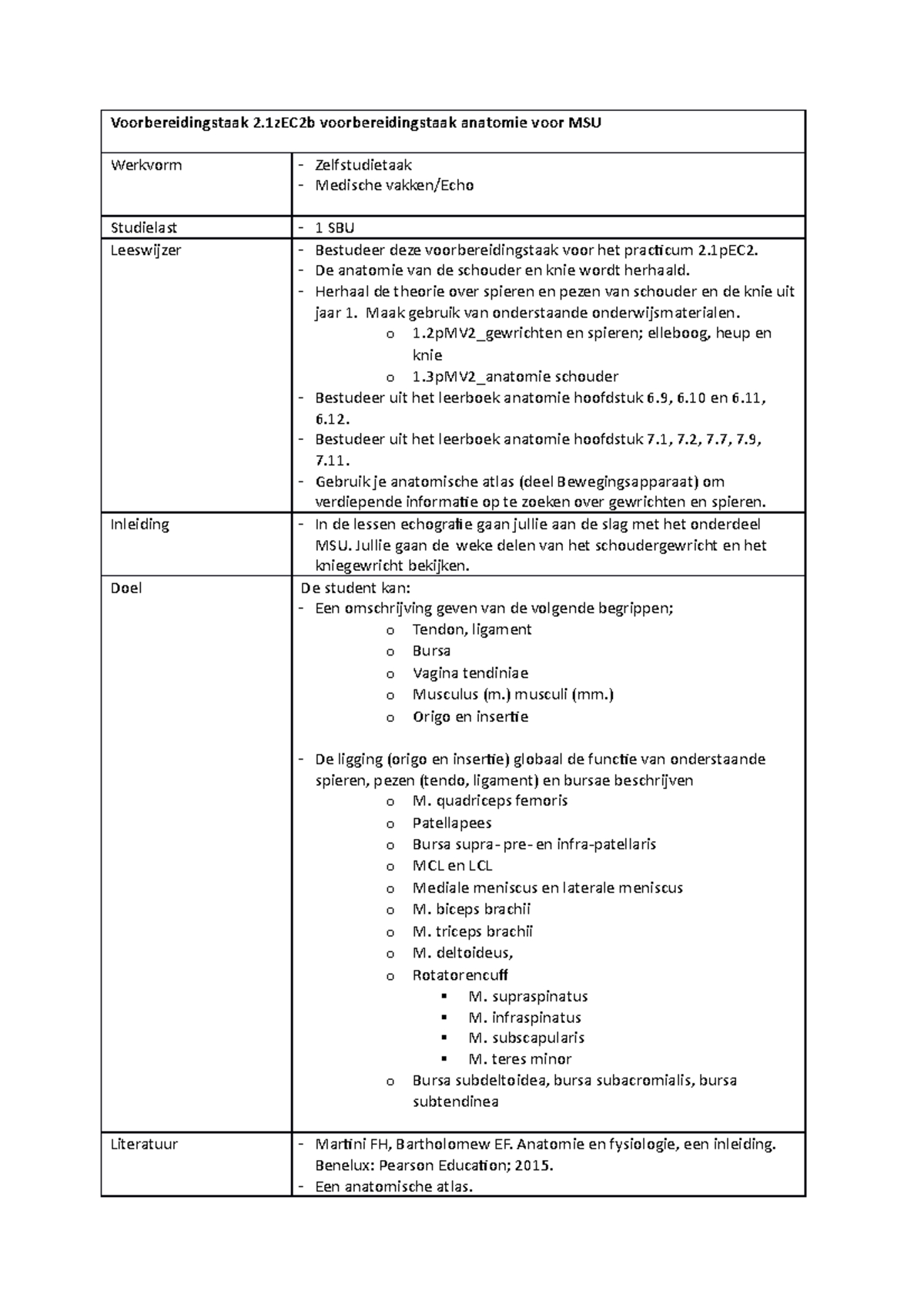 2.1z EC2a schouder en knie - Voorbereidingstaak 2 voorbereidingstaak ...