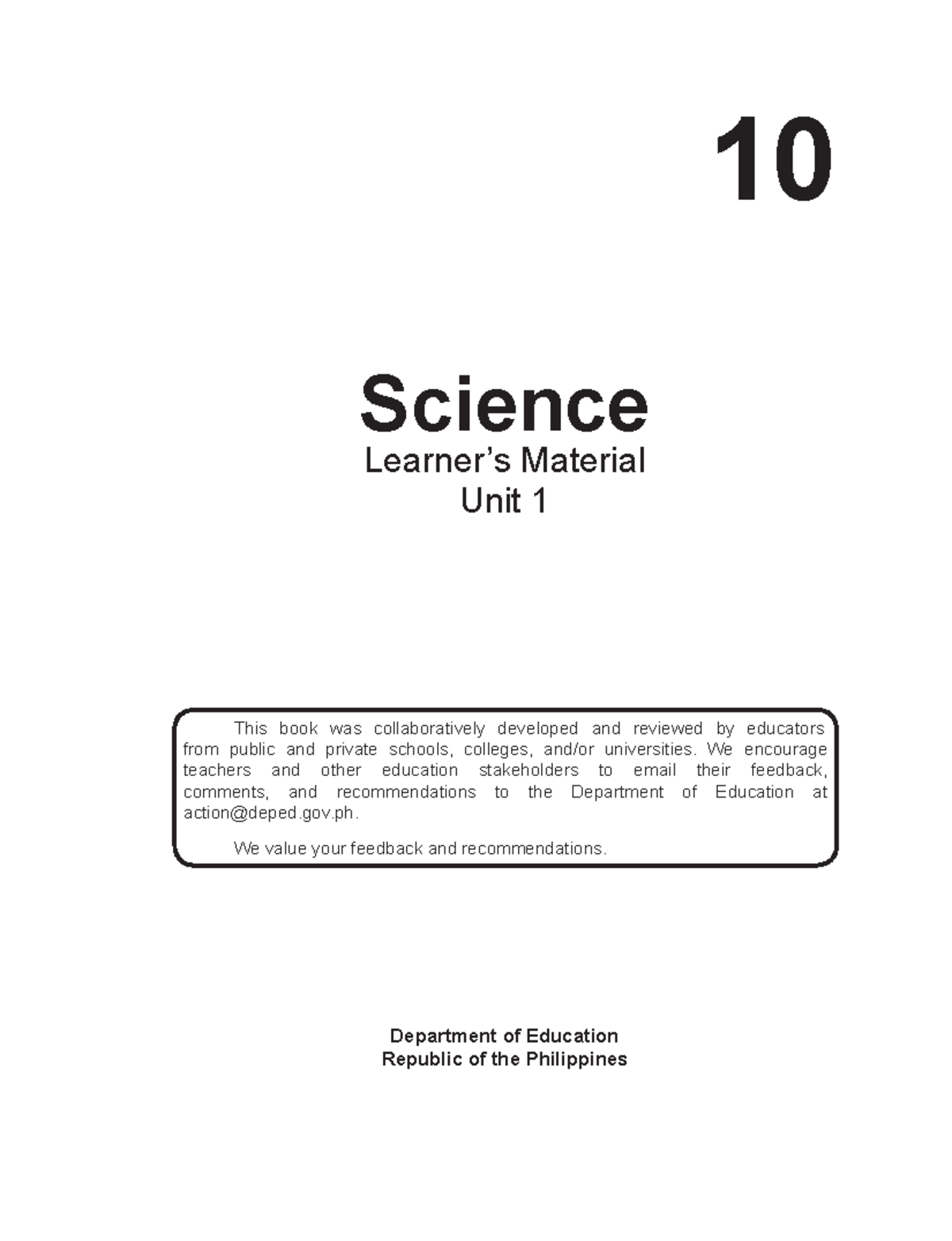 Science 10 Module Unit - 01 - i 10 Science Department of Education ...