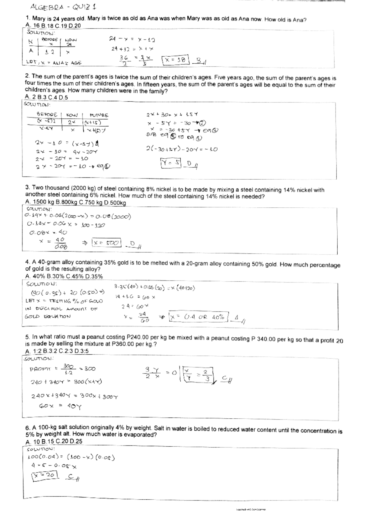 Algebra - Quiz 1 - This might be the answer you're looking for - BS ...