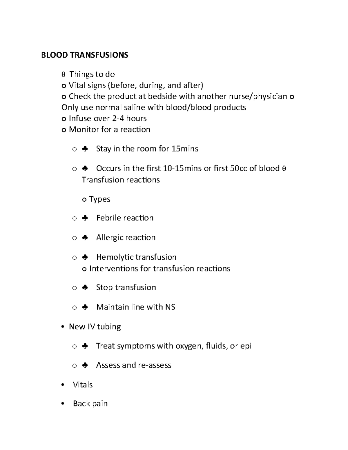 Blood disorders 2 - NURS 360 - BLOOD TRANSFUSIONS Things to do o Vital ...