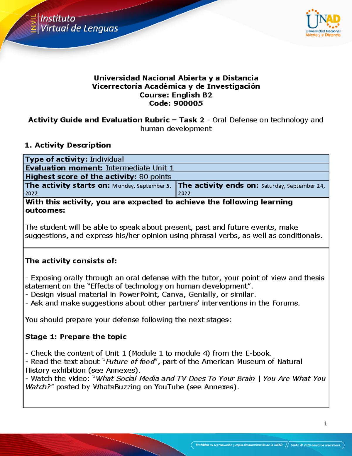 Activity guide and evaluation rubric - Unit 1 - Task 2 - Oral defense ...